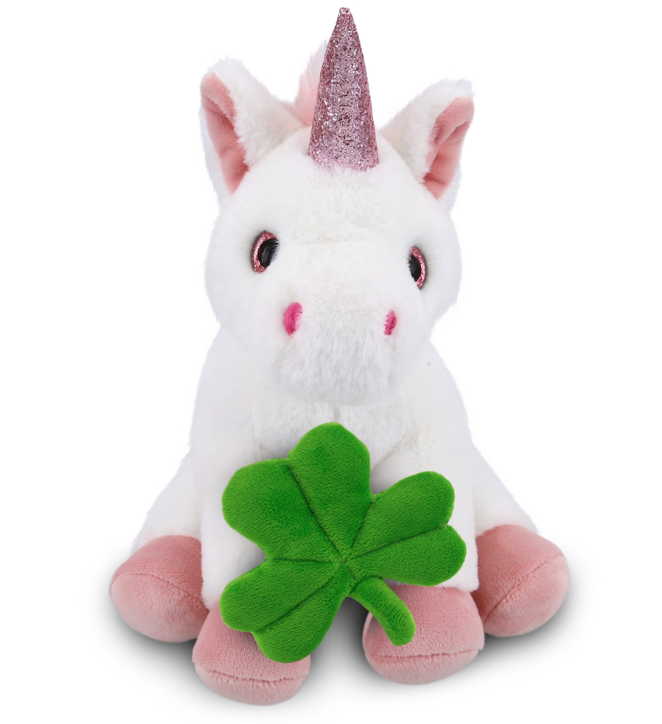 DolliBu White Unicorn Stuffed Animal with Green Plush Shamrock, Cute ...