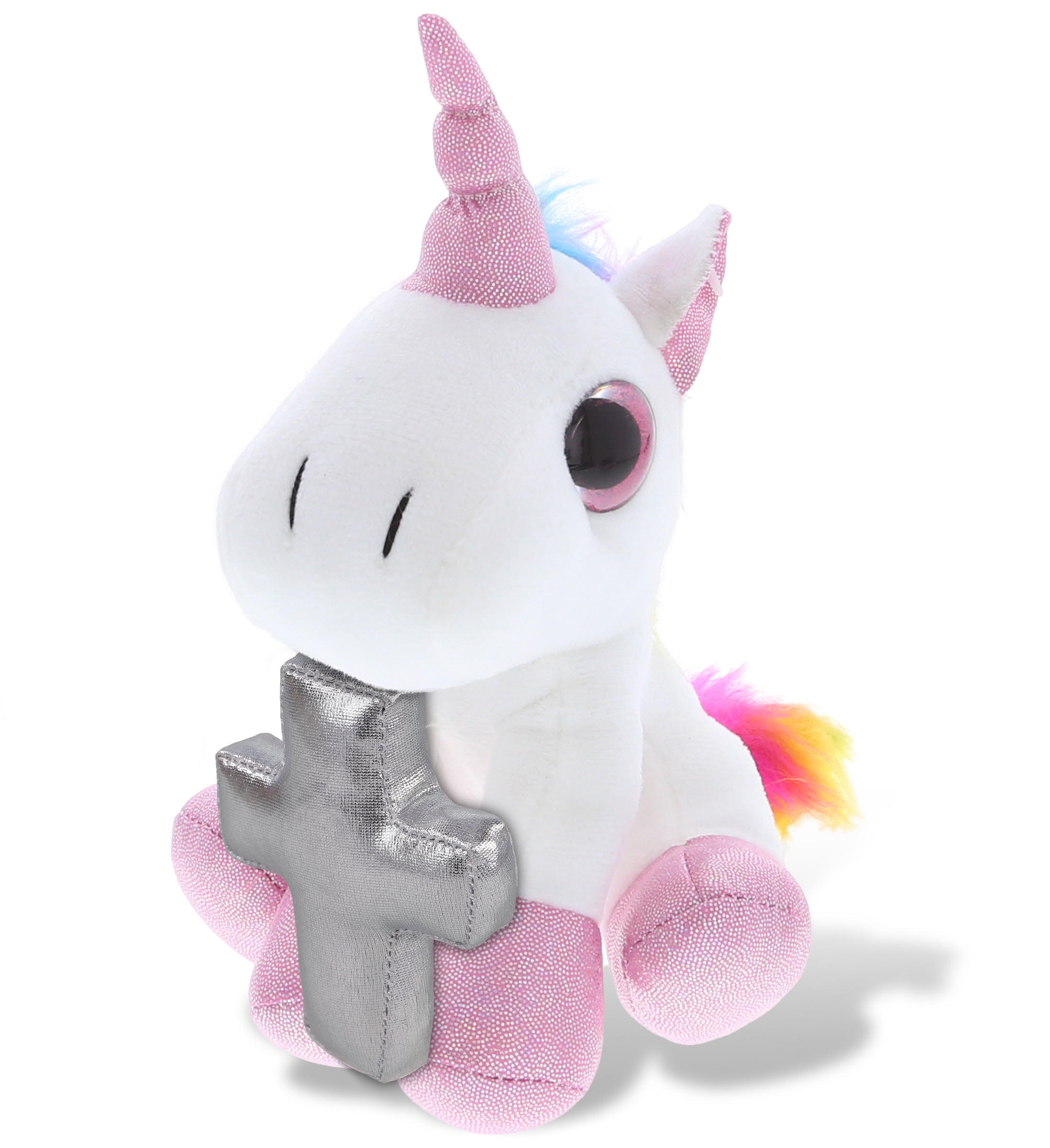 DolliBu White Unicorn Stuffed Animal with Silver Cross Plush ...