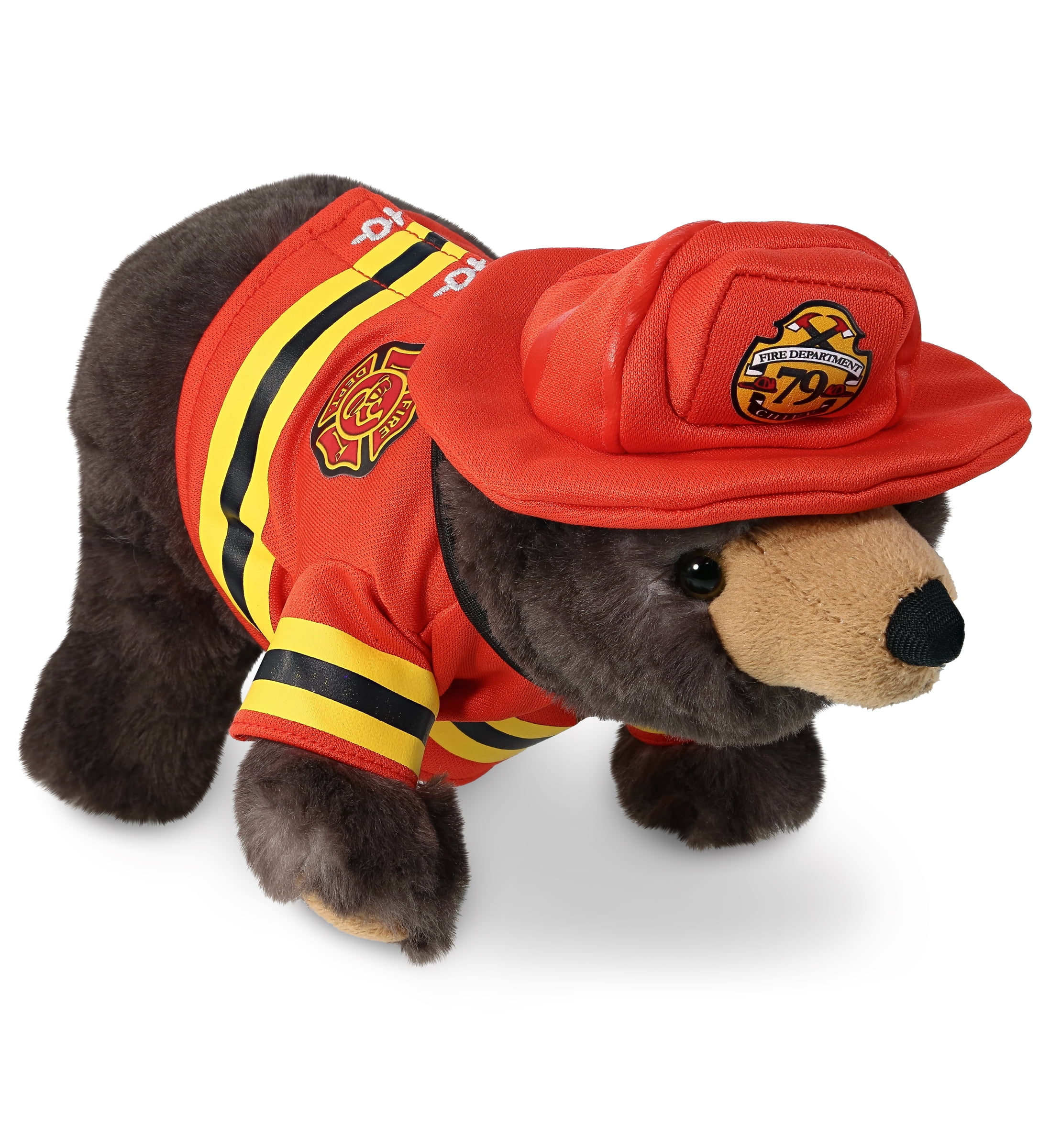 DolliBu Wild Black Bear Firefighter Stuffed Animal - Bear Fireman Toy ...