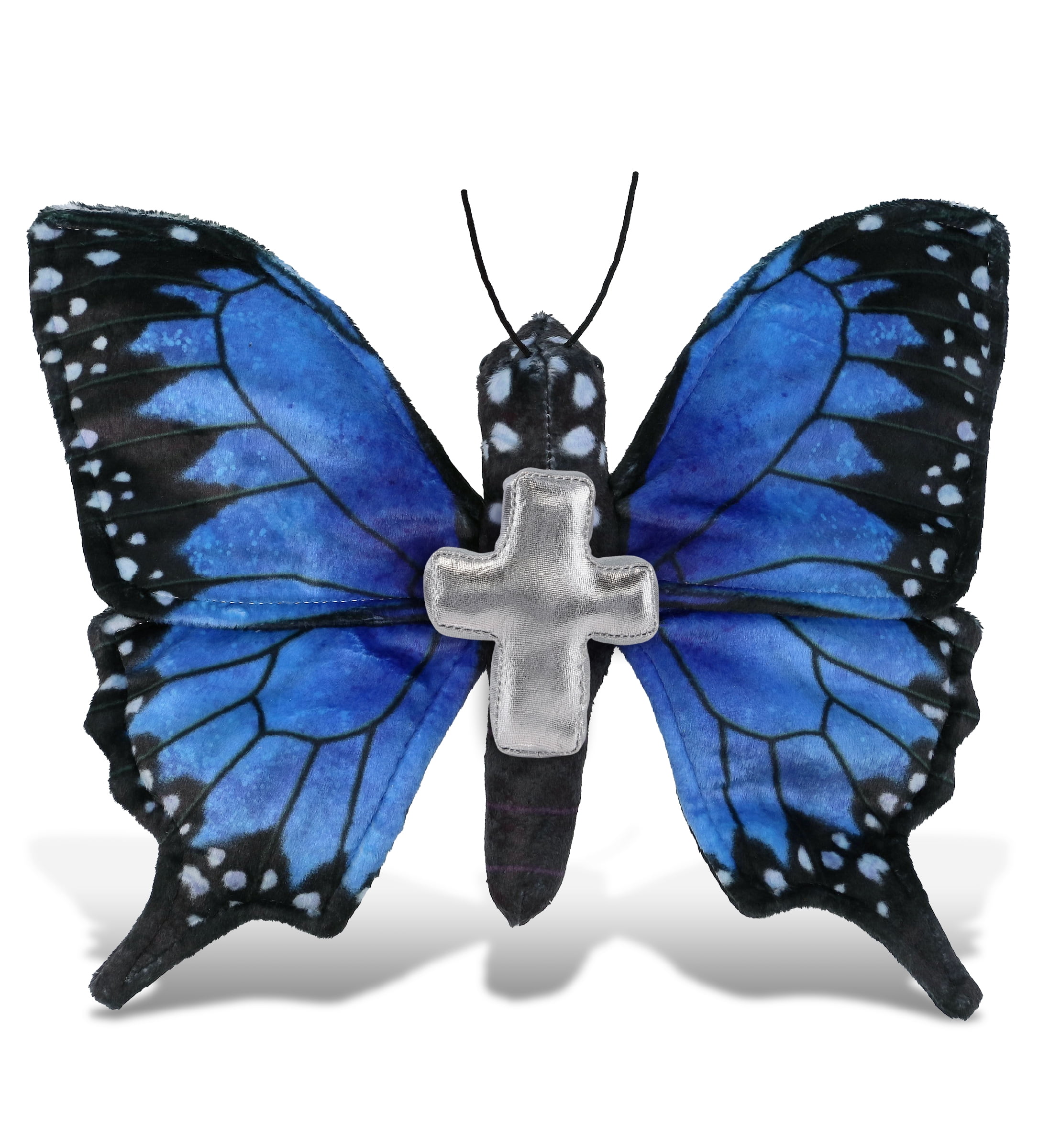 DolliBu Wild Collection Blue Butterfly Stuffed Animal with Silver Cross ...
