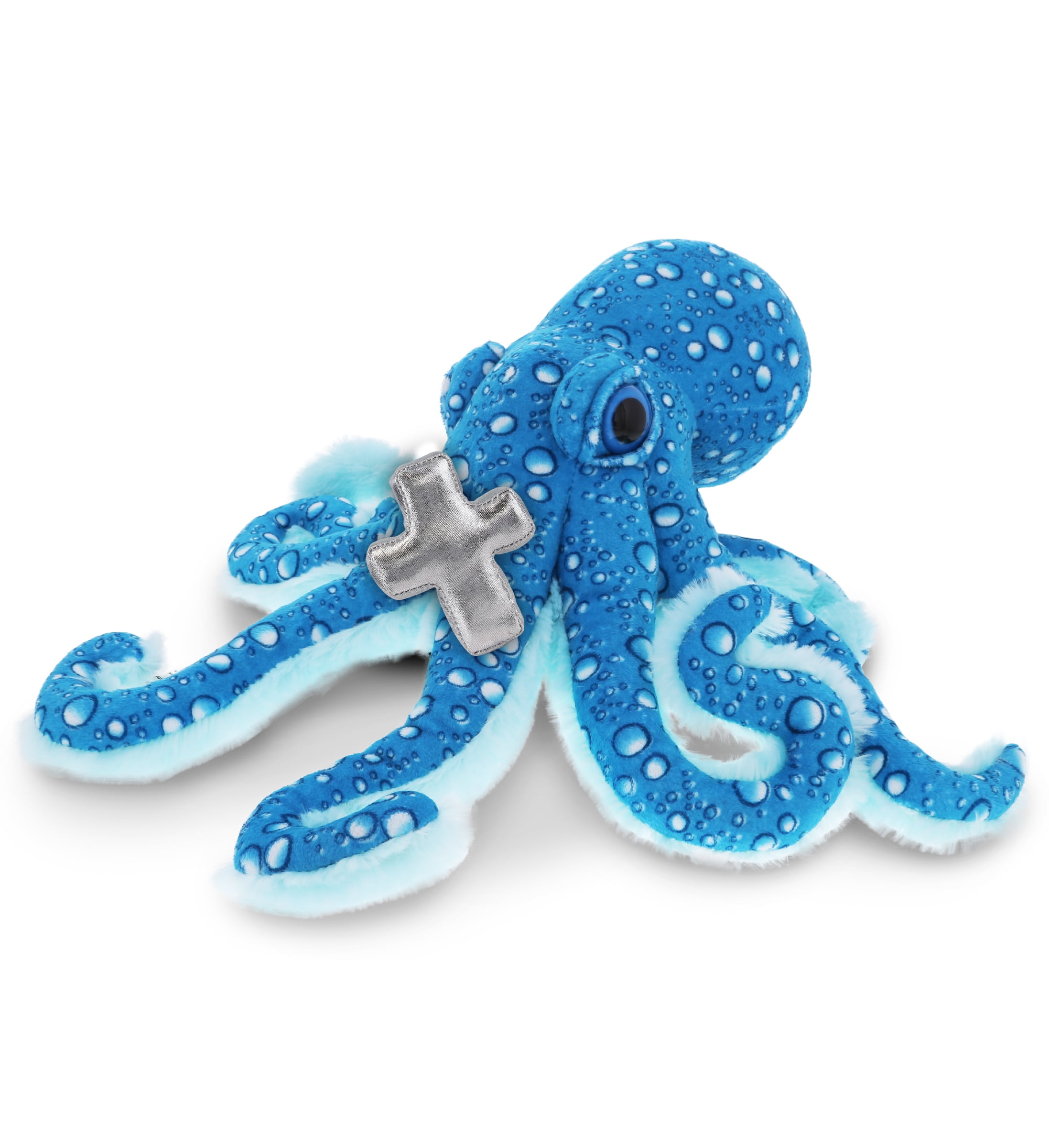 DolliBu Wild Collection Blue Octopus Stuffed Animal with Silver Cross ...