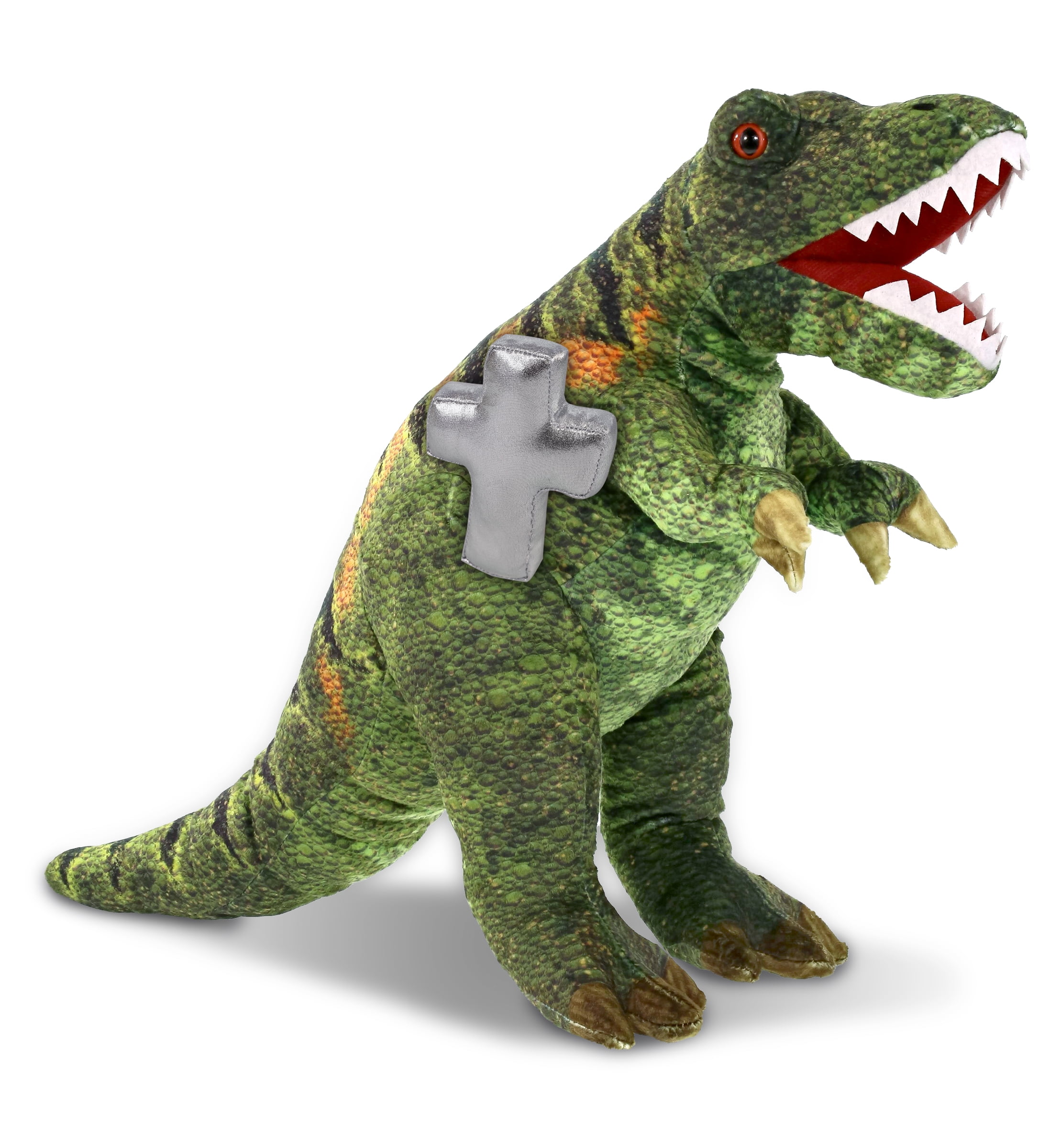 DolliBu Wild Collection T-Rex Dinosaur Stuffed Animal with Silver Cross ...