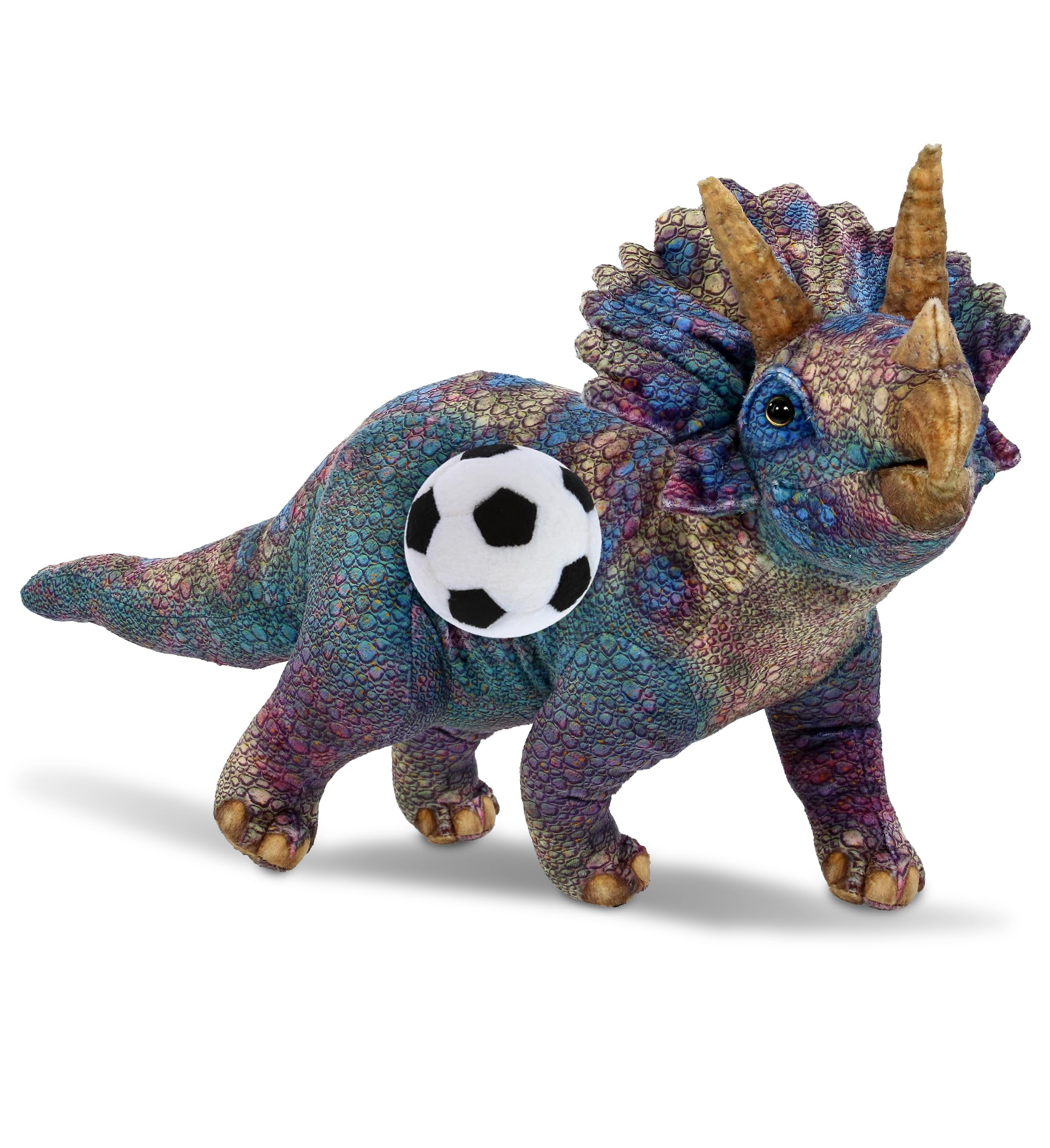 DolliBu Wild Collection Triceratops Dinosaur Stuffed Animal with Soccer ...