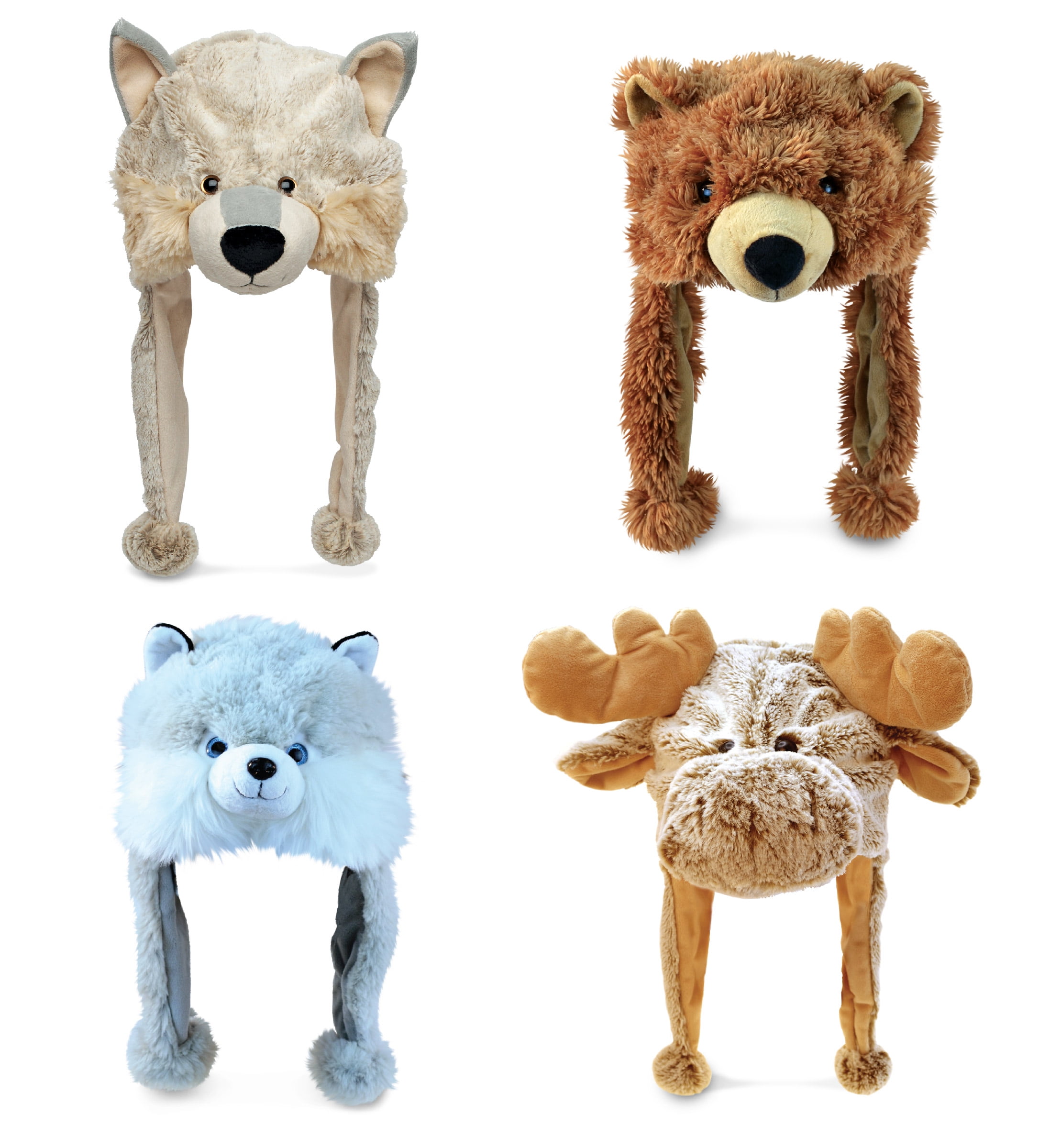 DolliBu Wild Plush Hats Set of 4 – Moose, Wolf, Grizzly Bear, and Husky ...