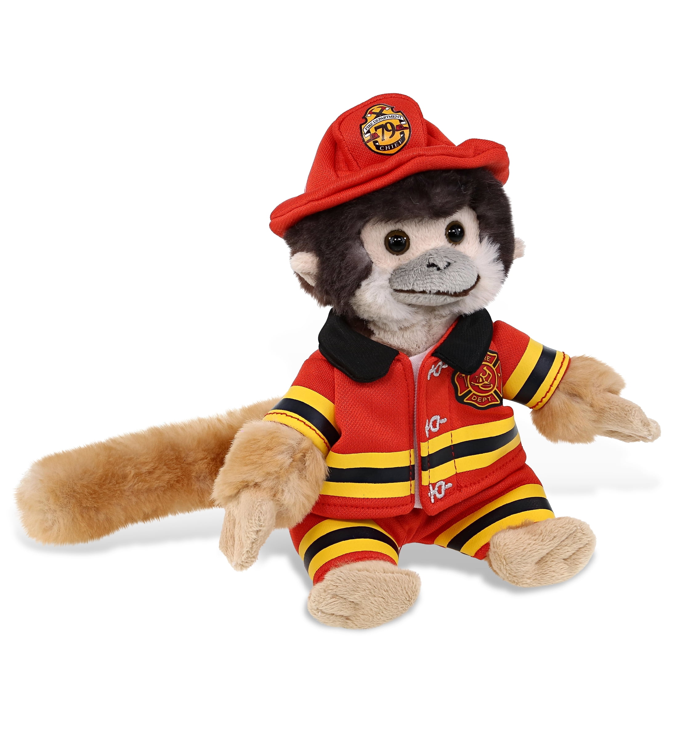 DolliBu Wild Squirrel Monkey Firefighter Stuffed Animal - Cute Fireman ...