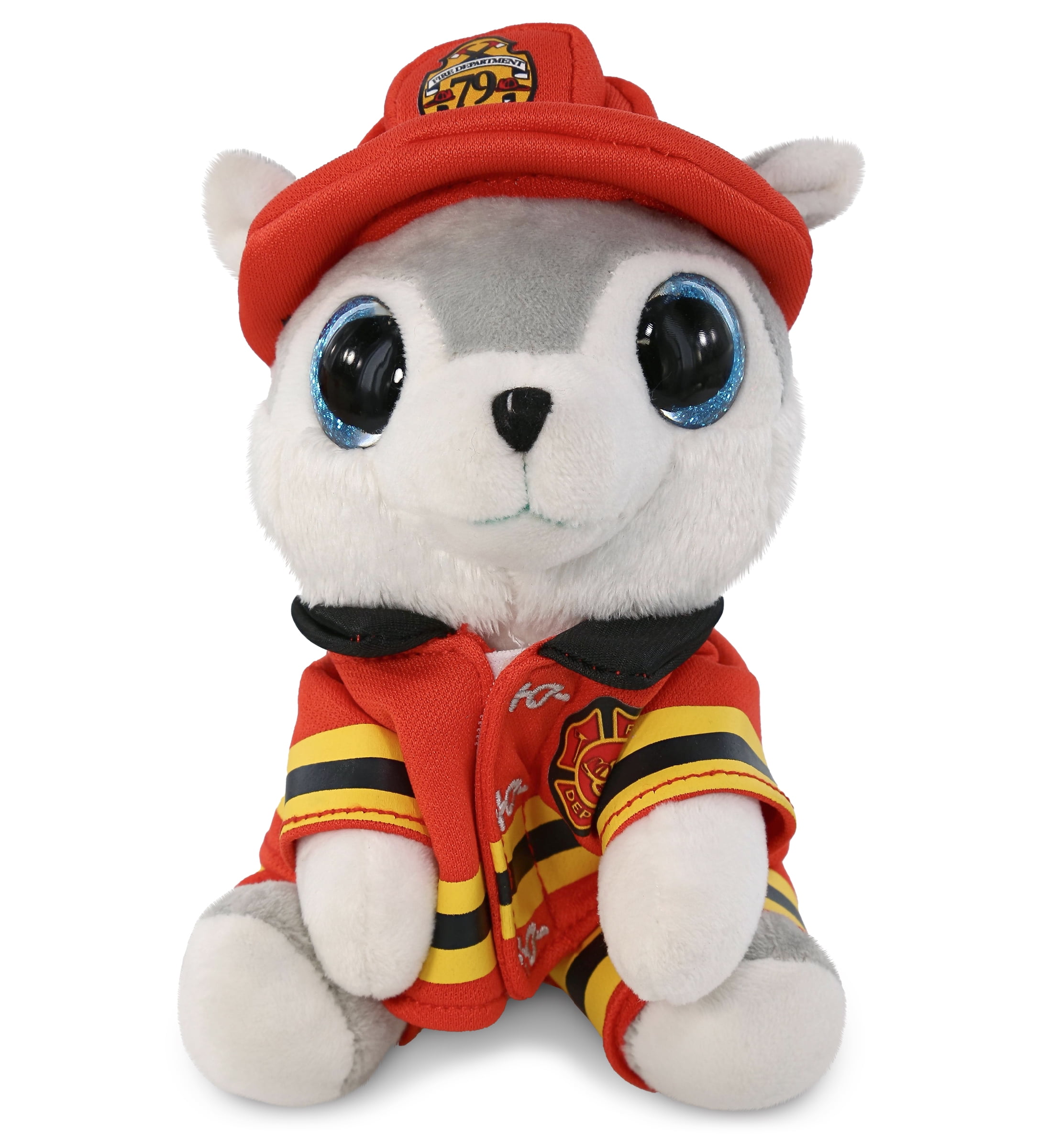 DolliBu Wolf Firefighter Stuffed Animal - Big Eye Wolf Fireman Toy with ...