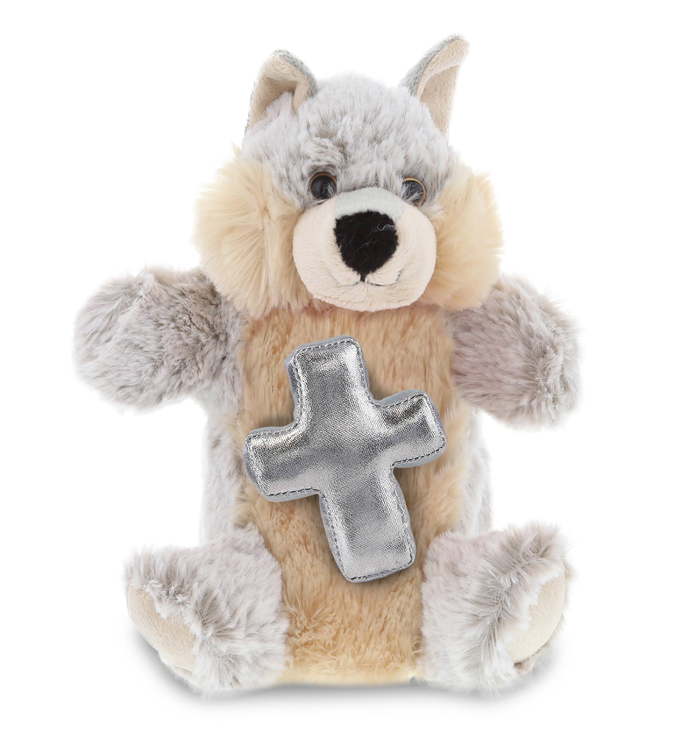 DolliBu Wolf Hand Puppet Stuffed Animal with Silver Cross Plush ...