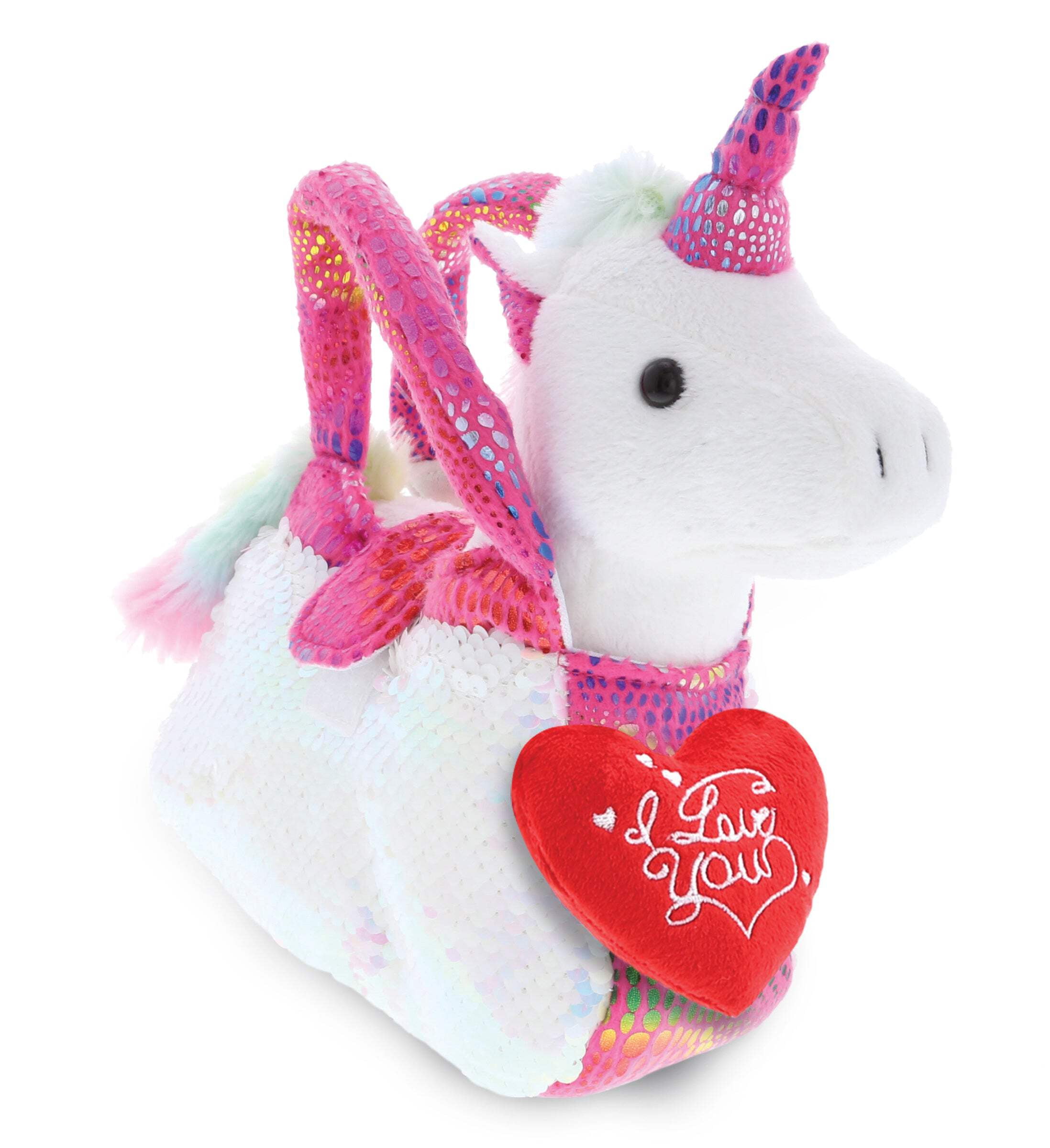 Dollibu I Love You Heart Pink Unicorn Plush Purse Carrier - 9 inches ...
