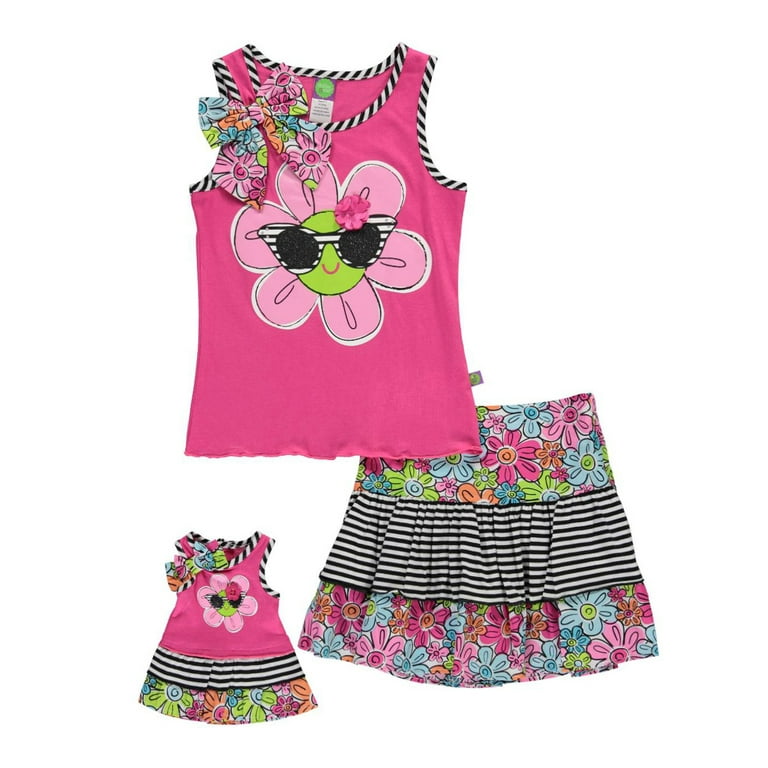 Dollie Me Big Girls Rosie 2 Piece Outfit with Doll Outfit Sizes 7 16 pink multi 8 Big Girls Walmart