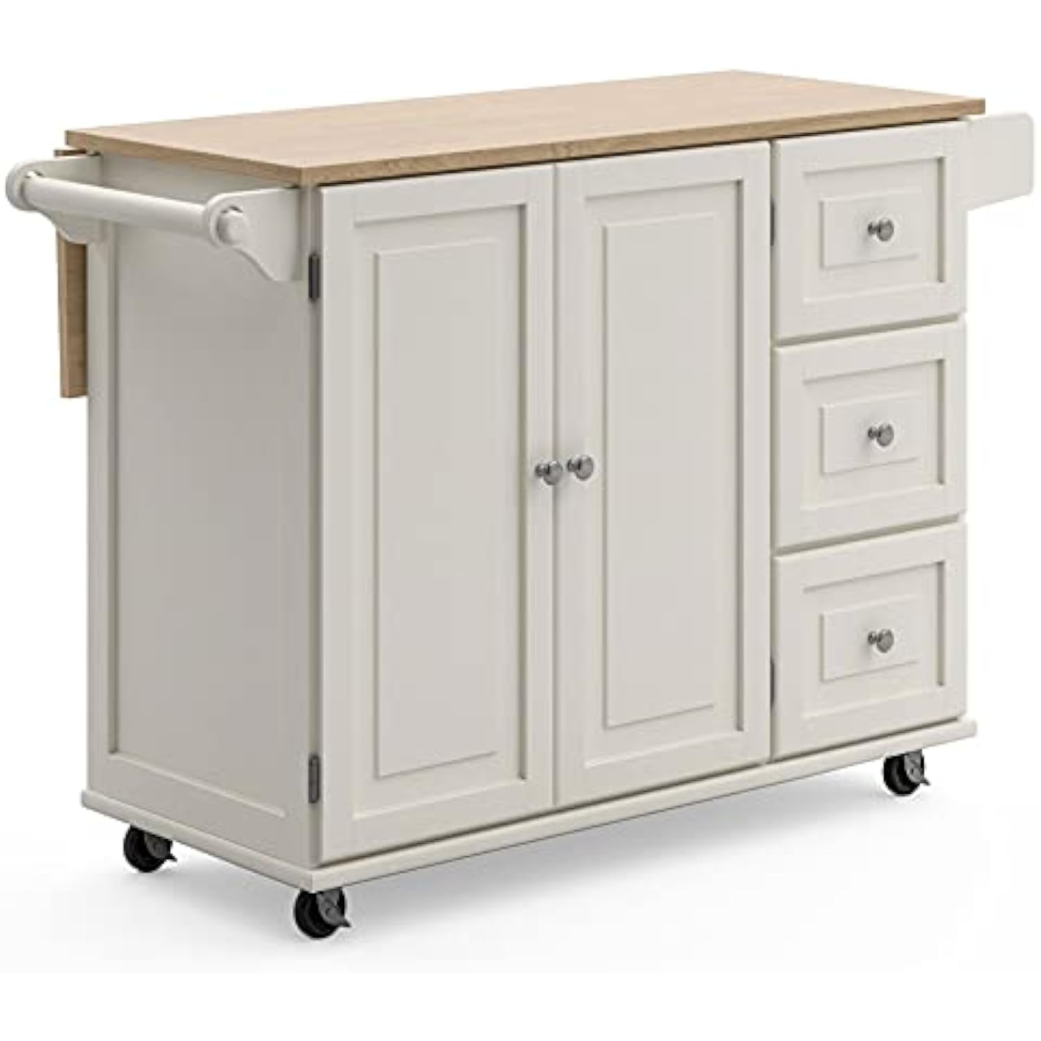 Dolly Madison Off-White Mobile Kitchen Island Cart with Wood Drop Leaf Breakfast Bar - Walmart.com