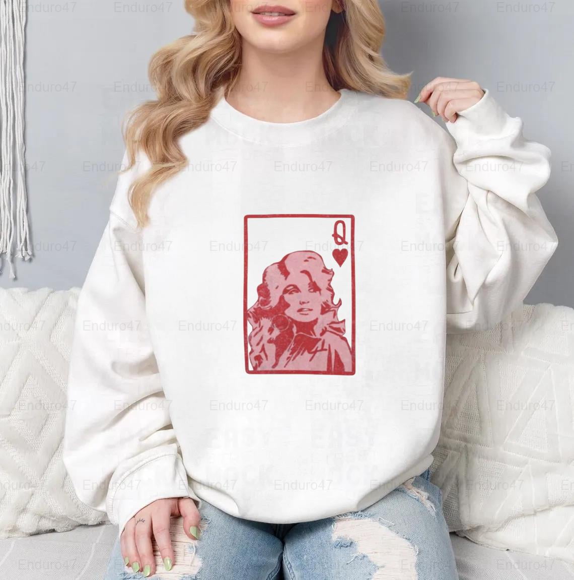 Dolly Queen Sweatshirt with Stylish Queen of Hearts Card Design, for men & women, up to size 5XL ...