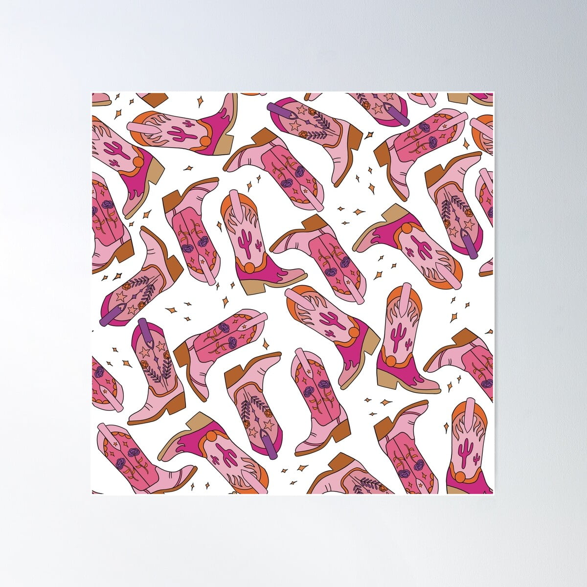 Dolly cowgirl cowboy boots country western pattern Poster, 12x18 ...