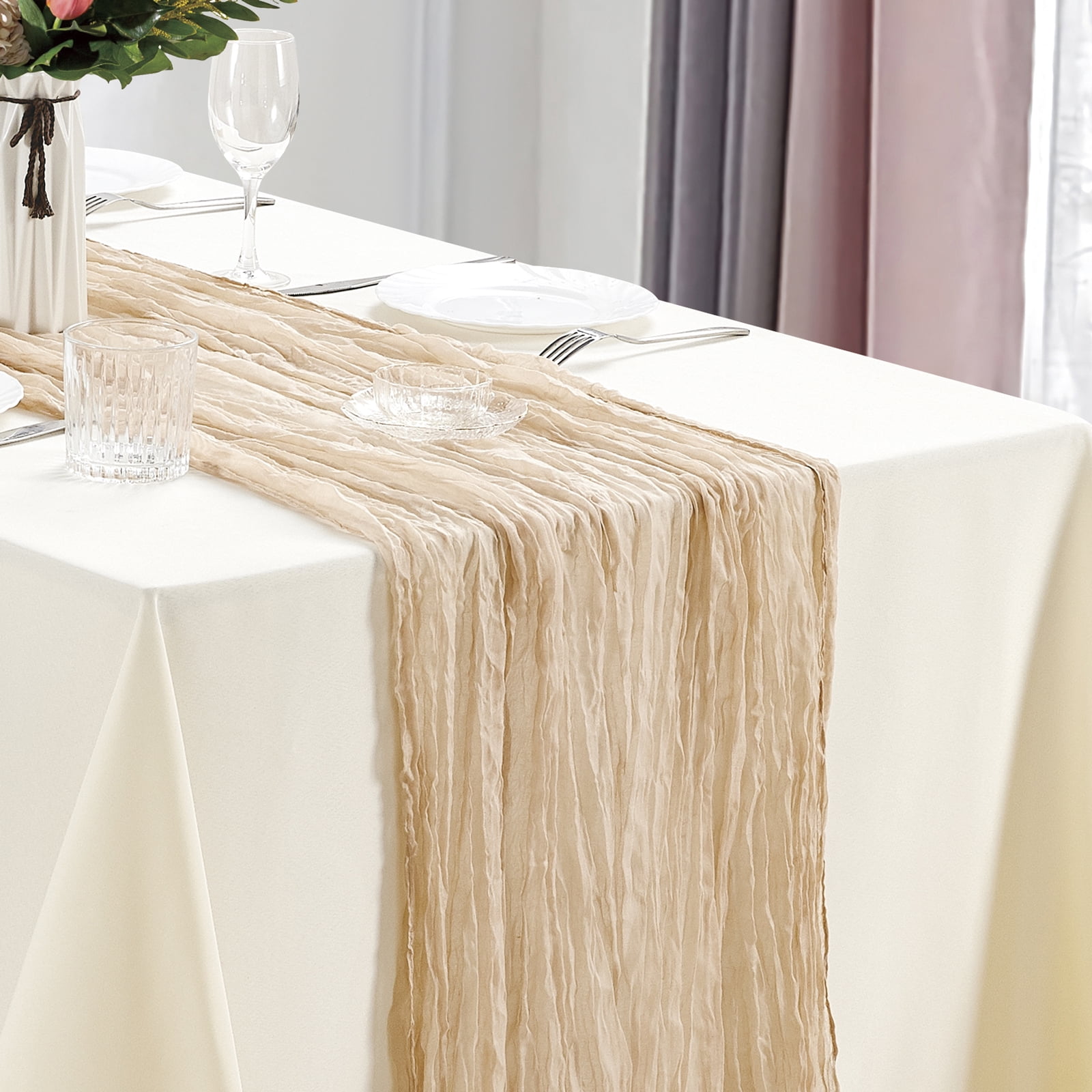 Dololoo Party Cloth: 2 Pack, 13 FT Beige Cheesecloth Table Runner for ...