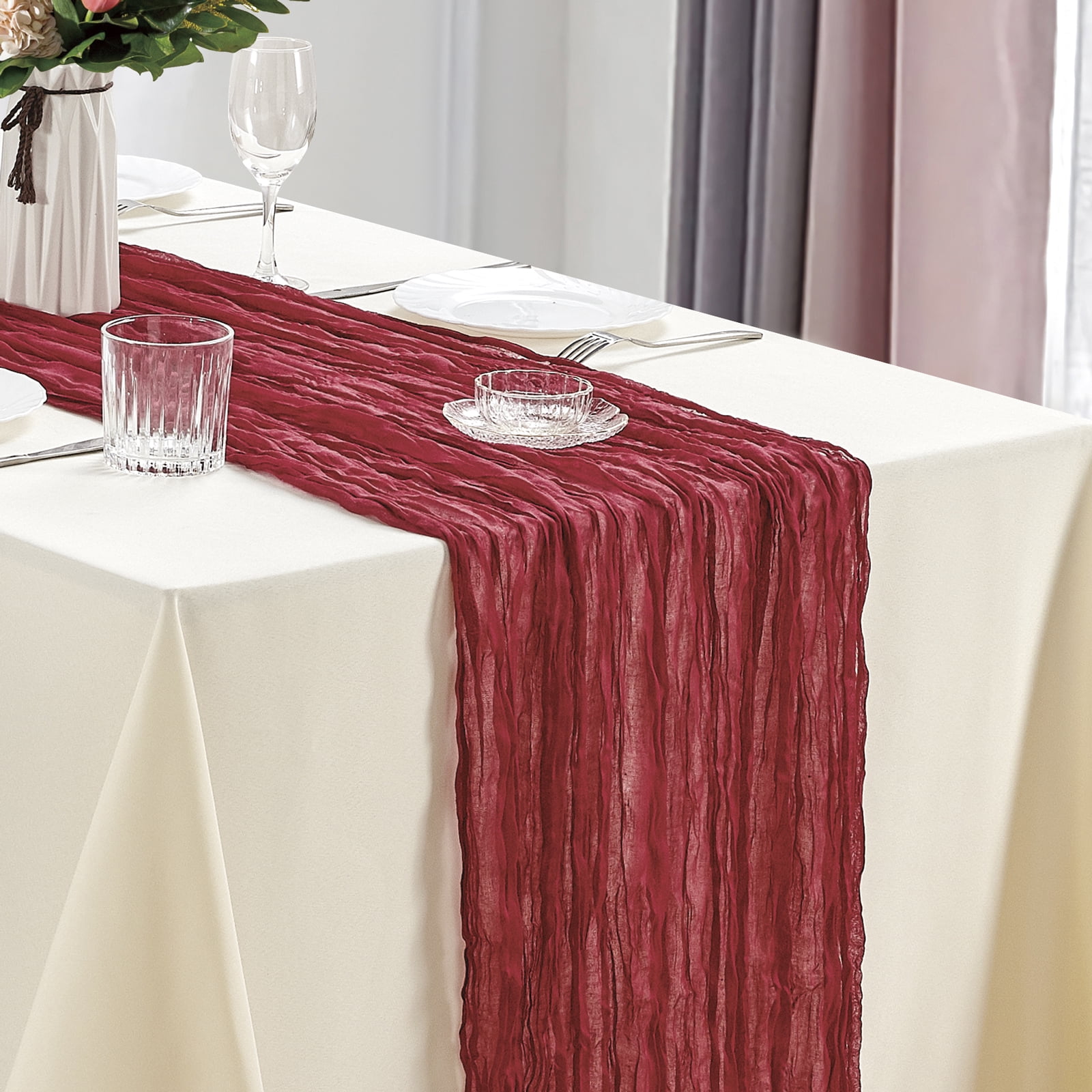 Dololoo Burgandy Cheesecloth Table Runner 13FT for Wedding Rustic Boho ...