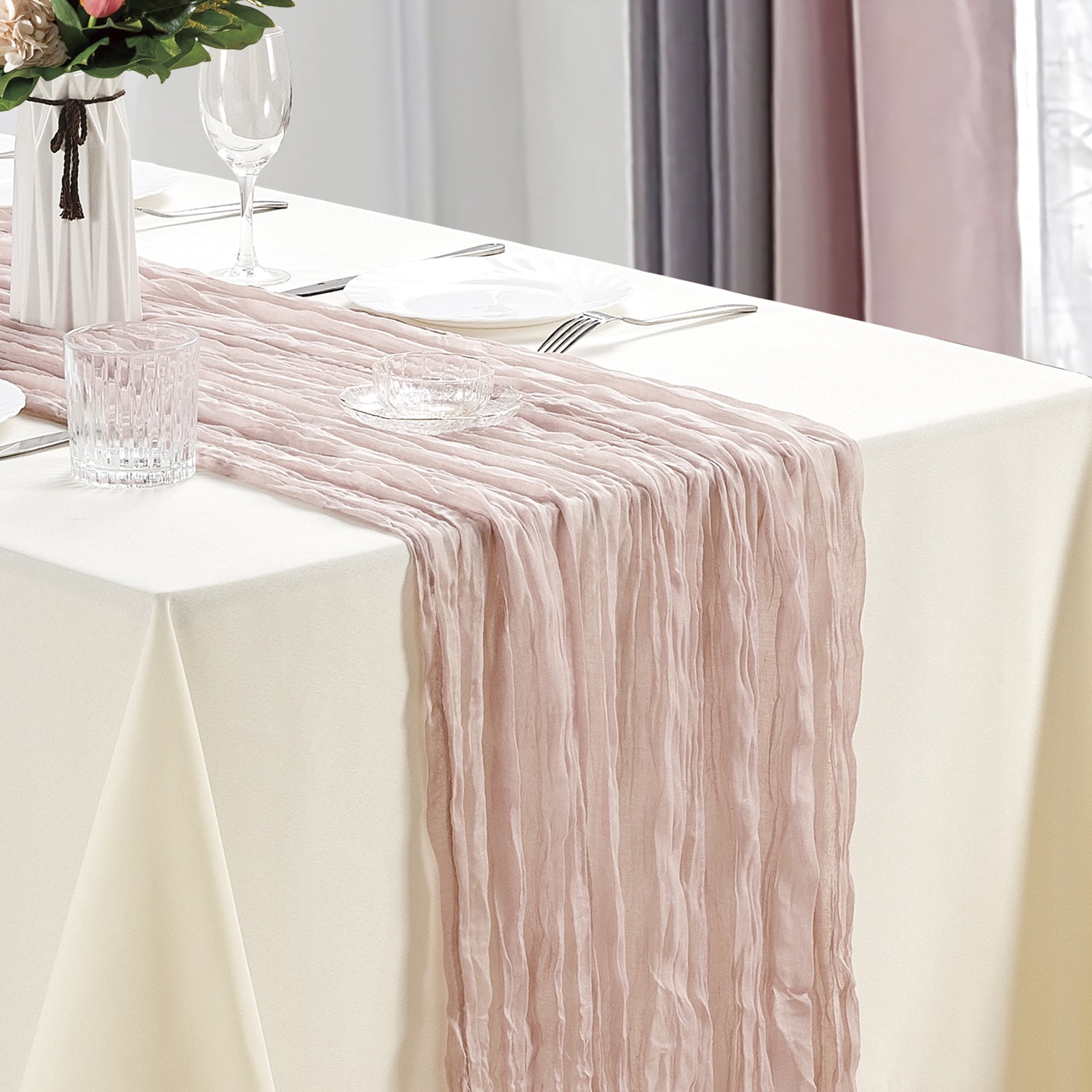 Dololoo 2 Pack Party Cheesecloth Table Runner, 13 FT Dusty Pink Fabric ...