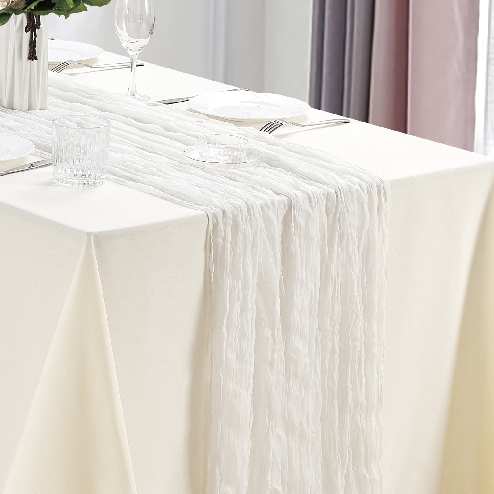 Dololoo 2 Pack 13 FT White Cheesecloth Table Runner, Gauze Fabric for ...