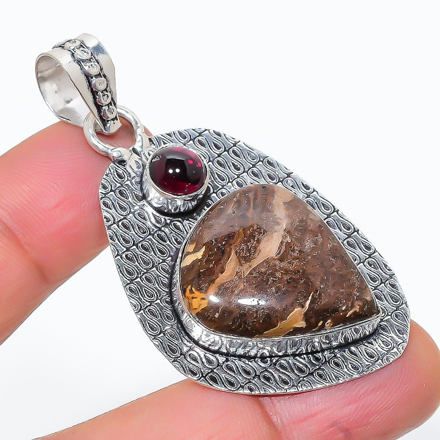 Dolomite, Garnet Gemstone 925 Sterling Silver Jewelry Pendant 2.17 ...