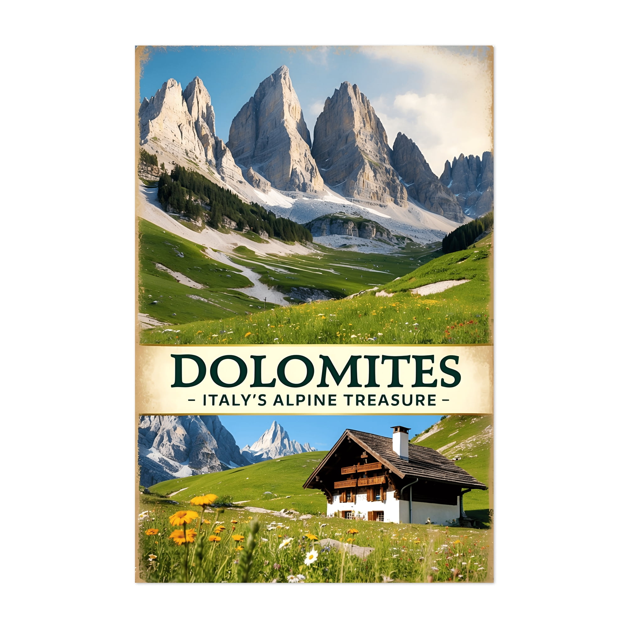Dolomites Vintage Travel Poster – Italy’s Alpine Treasure - Veneto ...