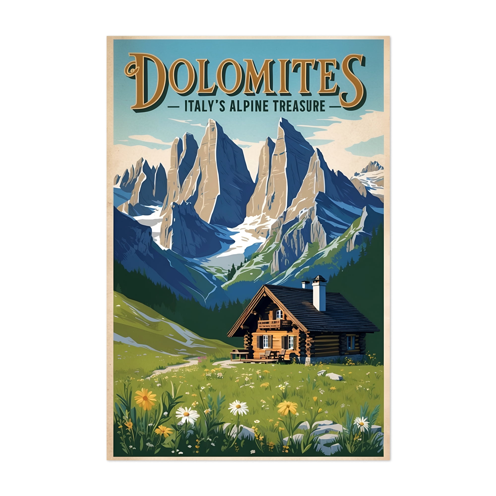 Dolomites Vintage Travel Poster – Italy’s Alpine Treasure - Veneto ...