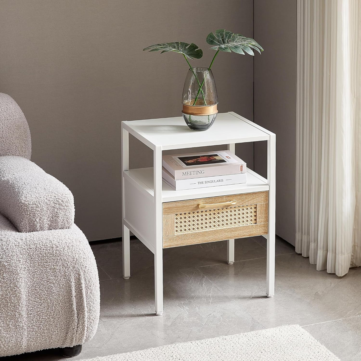Dolonm 16 INCH Accent Side Table, Nightstand with Rattan, Farmhouse ...