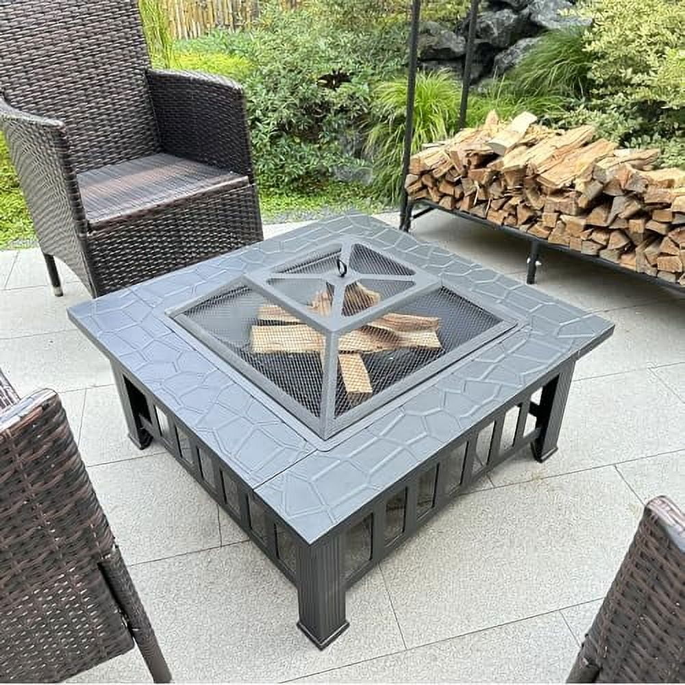 Dolonm 32 inch Fire Pit Outdoor Fireplace, Wood Burning Fire Pit Tables ...