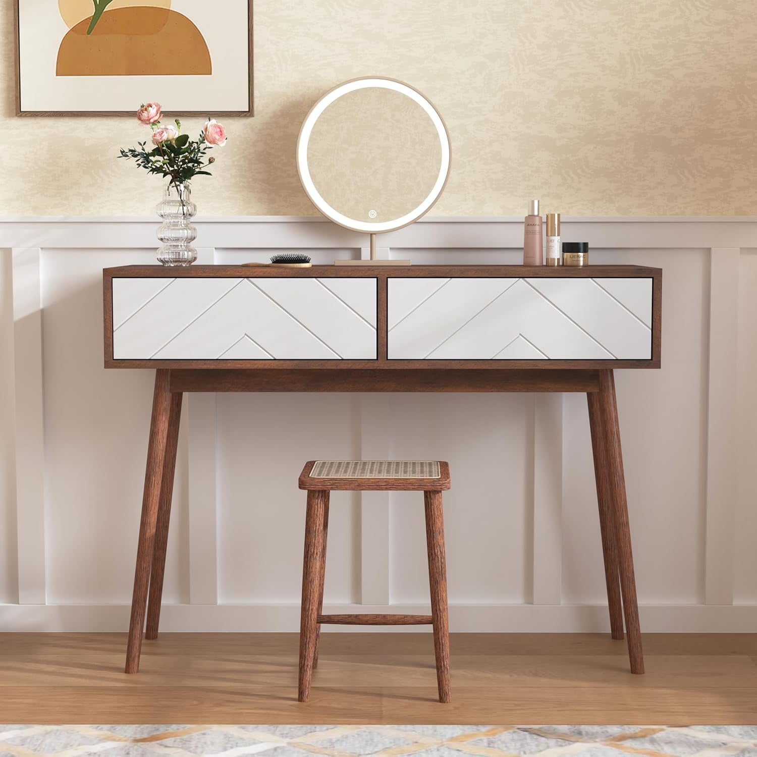 Dolonm Entryway Table with 2 Carved Panel Drawers, Console Table with ...