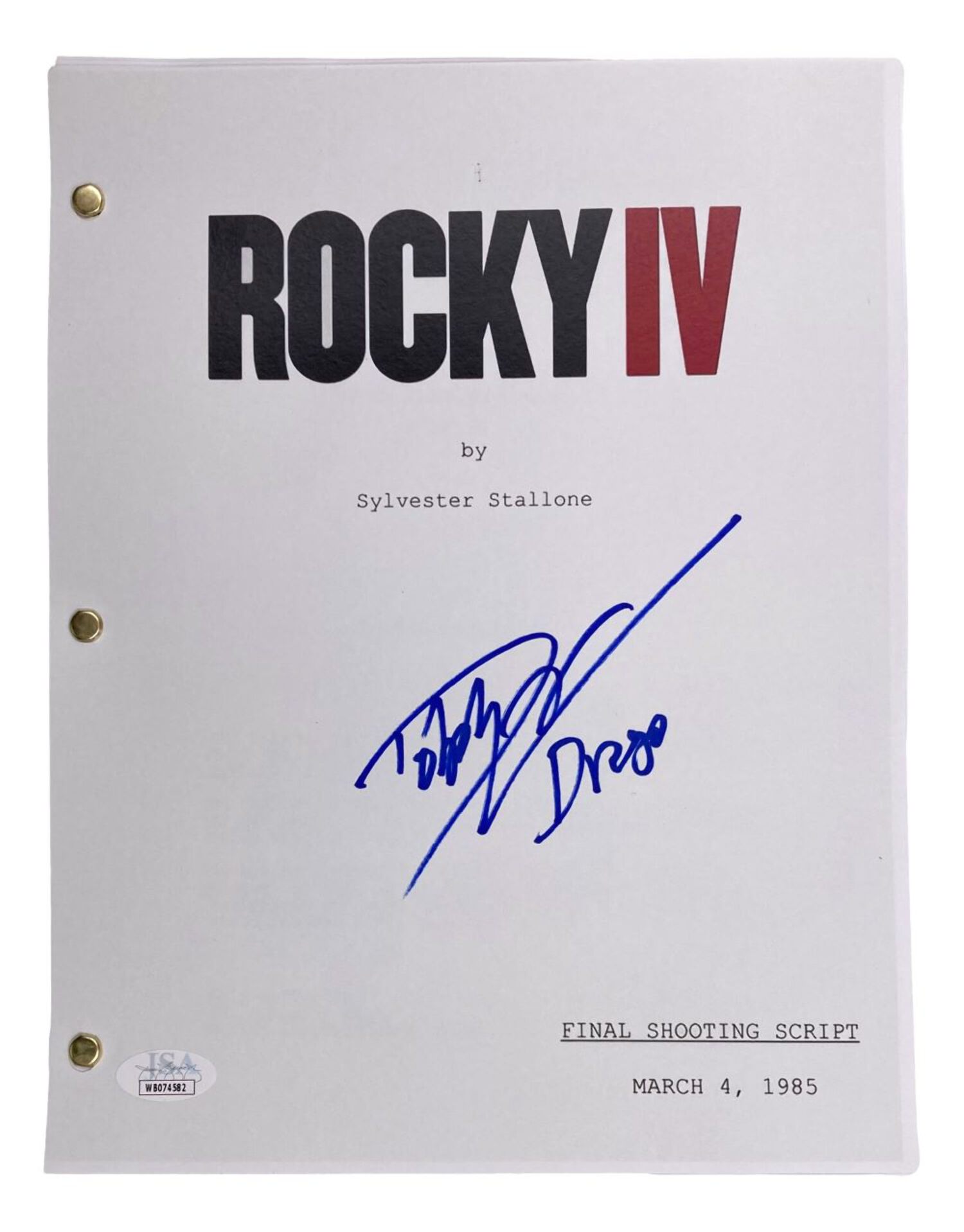 Dolph Lundgren Signed Rocky IV Movie Script Drago Inscribed JSA ITP ...