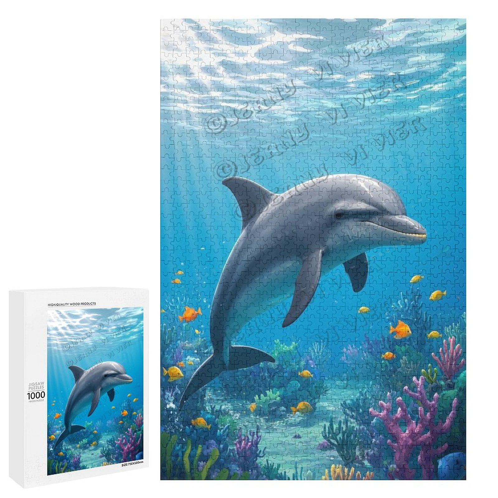Dolphin 1000 Piece Wooden Puzzle, Animal-Themed Jigsaw Puzzle, Finished ...