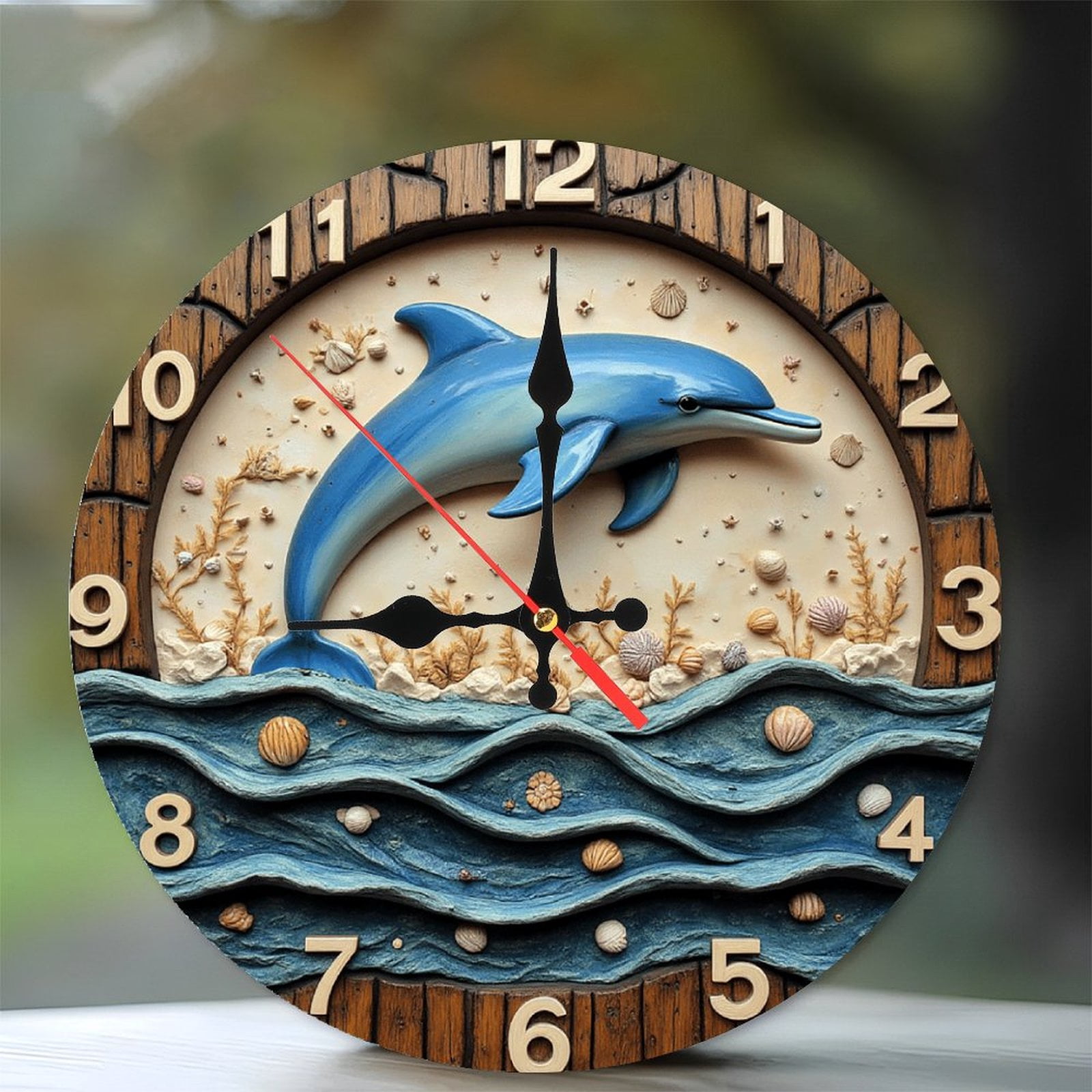 Dolphin 2D Wall Clock Nautical Home Decor Ocean Art 10-Inch Silent ...