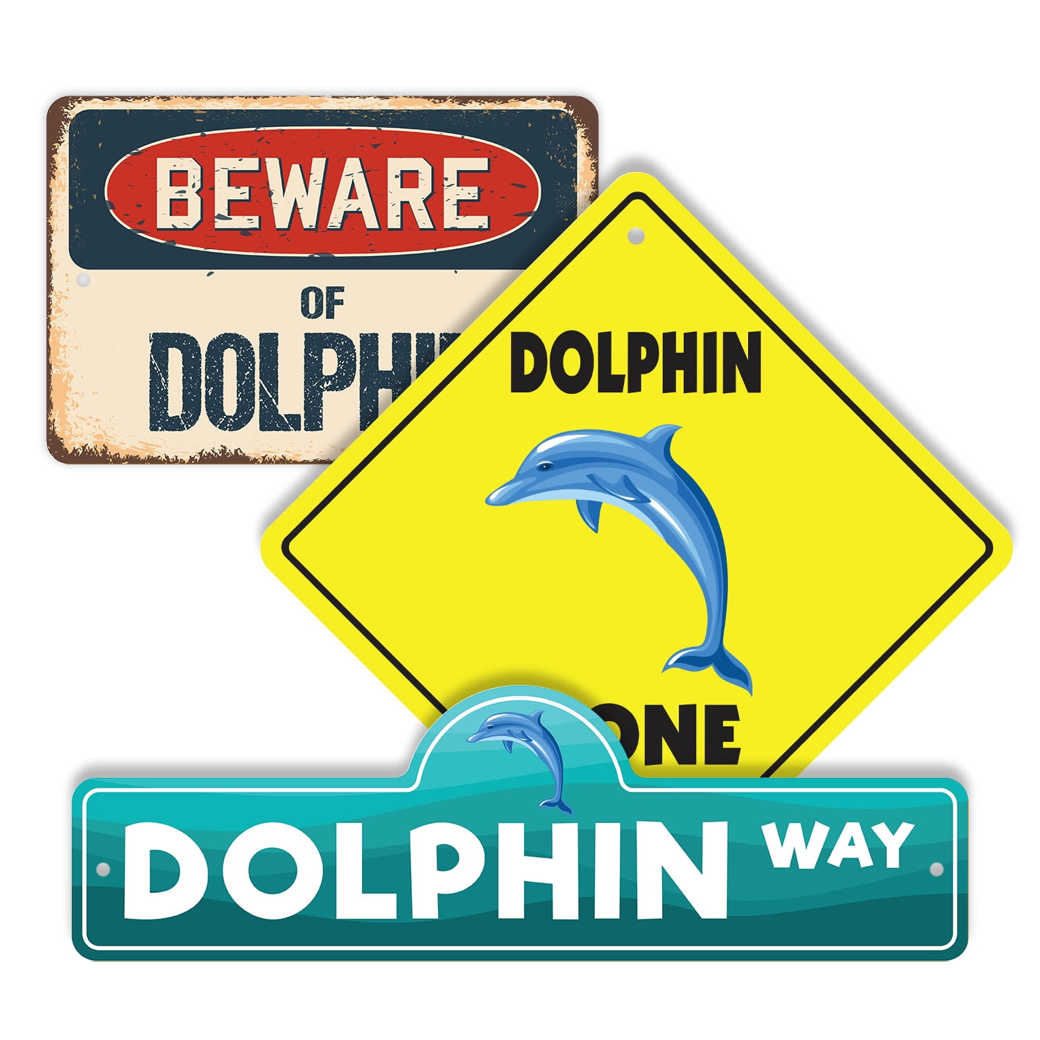 Dolphin (3 Pack) Large Plastic Street Sign Crossing Sign Warning Sign ...