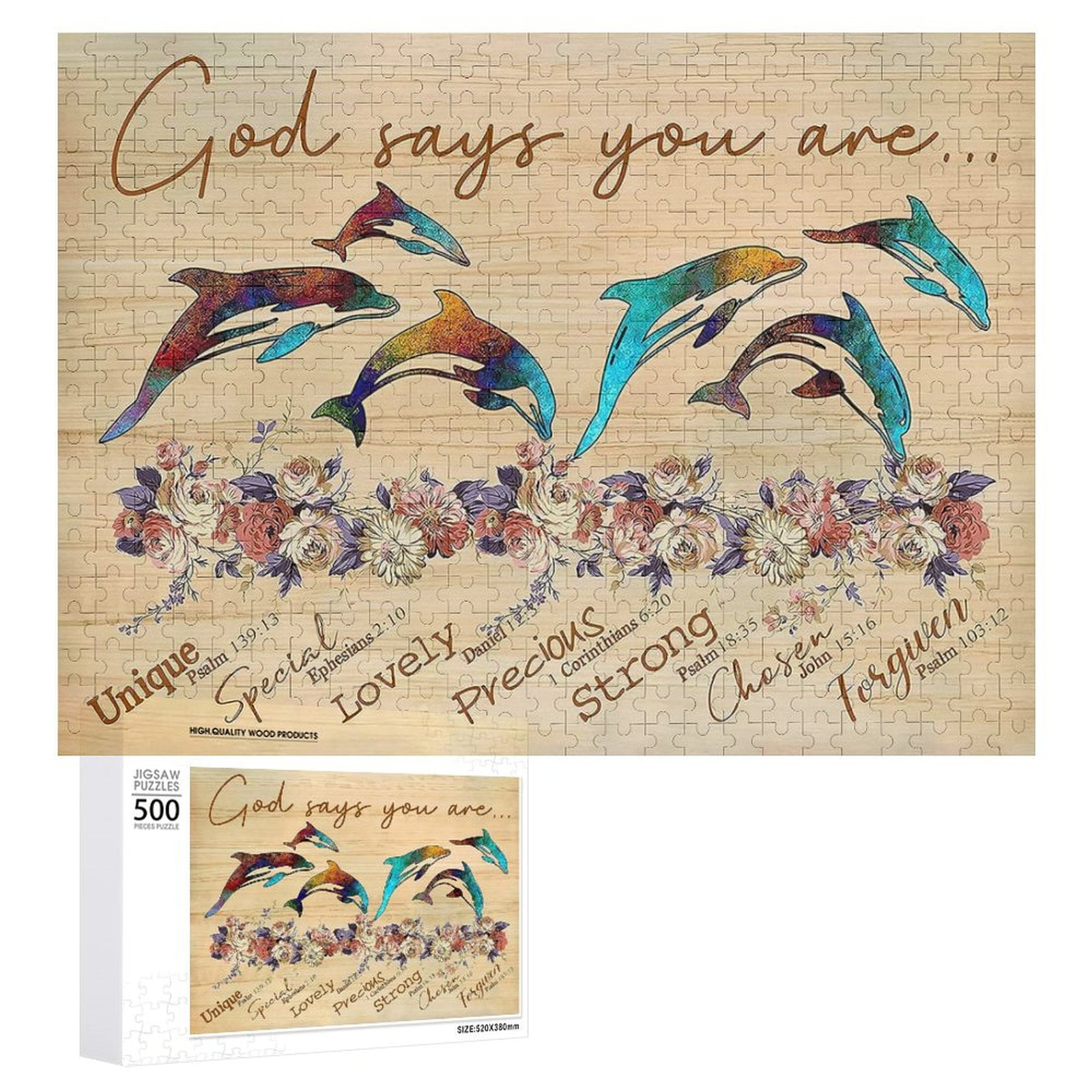Dolphin 500 Piece Jigsaw Puzzles for Adults - Flower Scripture Bible ...