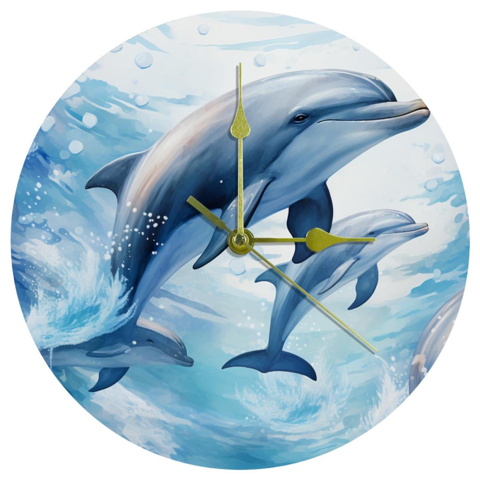 Dolphin 9.8 Inch Round Acrylic Silent Wall Clock, Non Ticking Battery ...