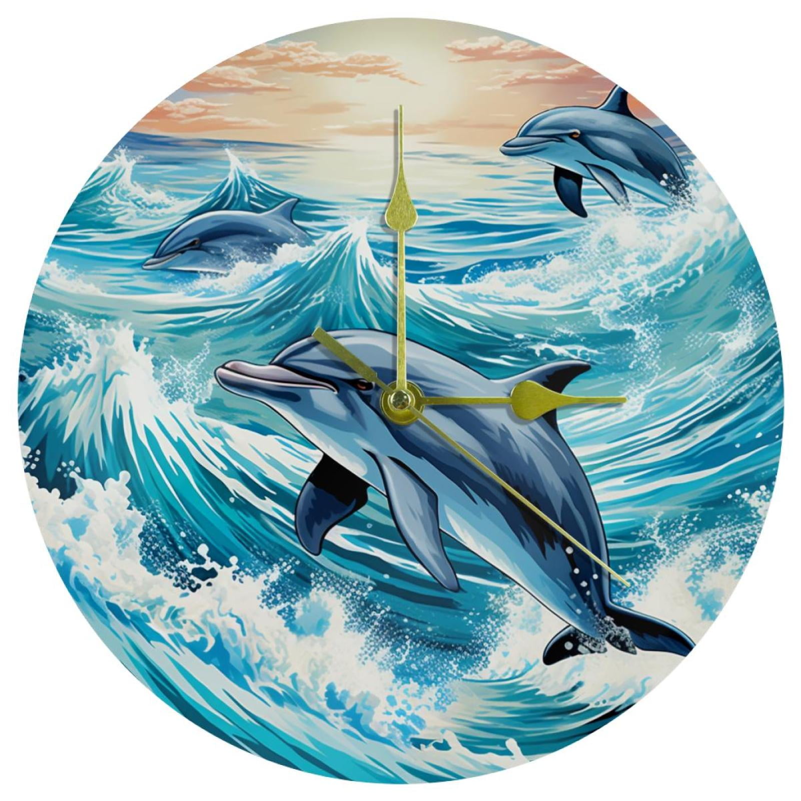 Dolphin 9.8 Inch Round Acrylic Wall Clock - Silent Non Ticking Battery ...