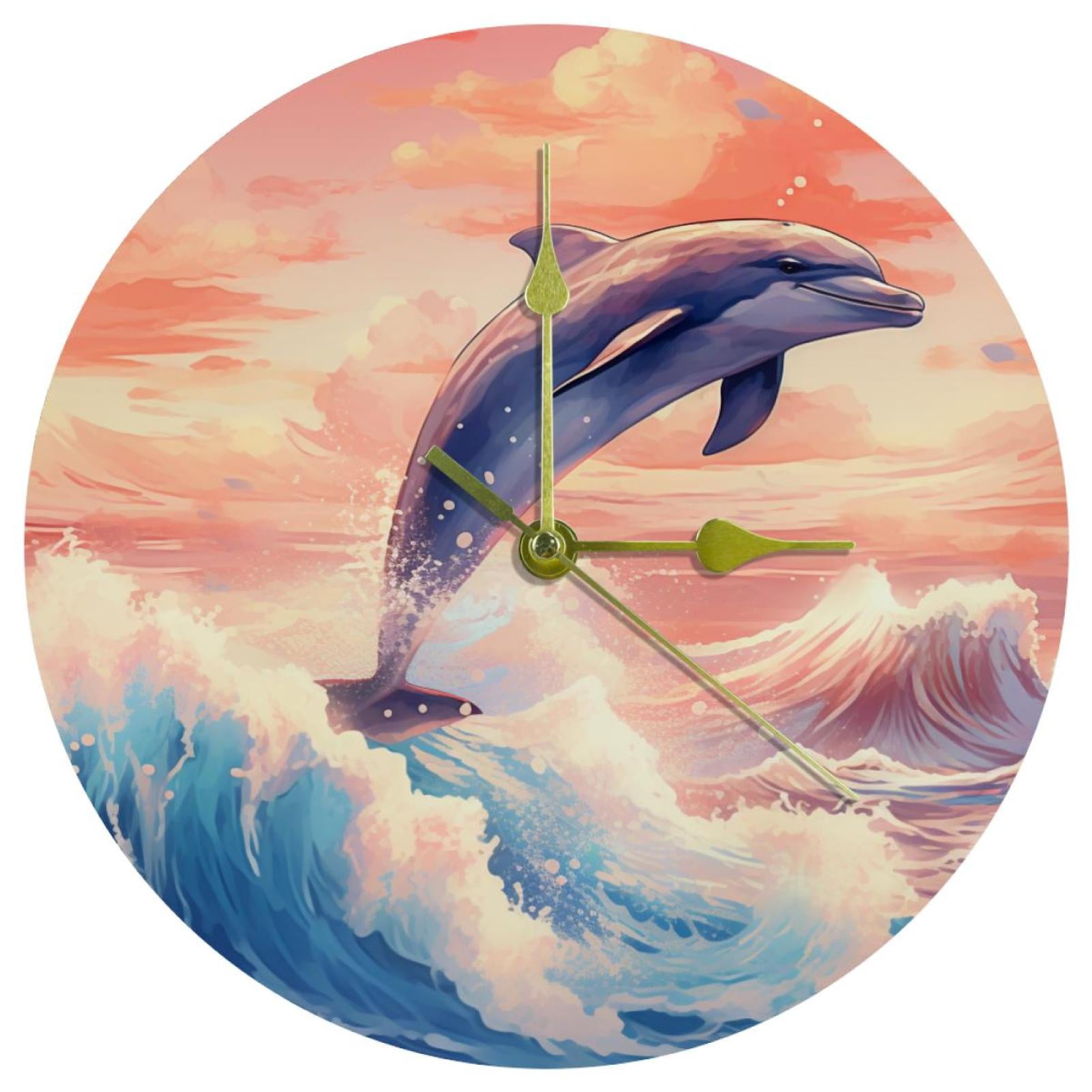 Dolphin 9.8 Inch Round Acrylic Wall Clock - Silent Non Ticking Battery ...