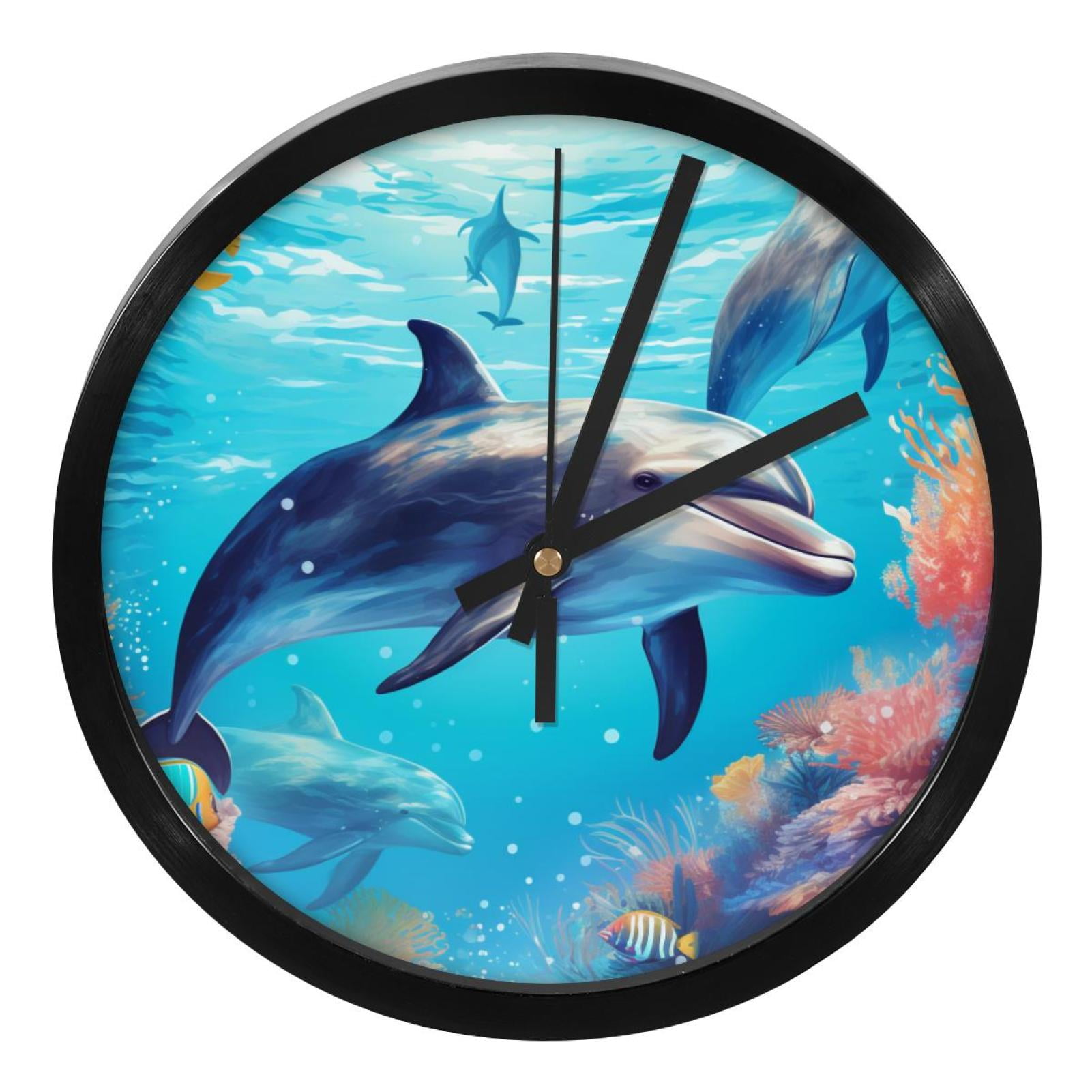 Dolphin 9.8 Inch Round Digital Wall Clock - Silent Non-Ticking Battery ...