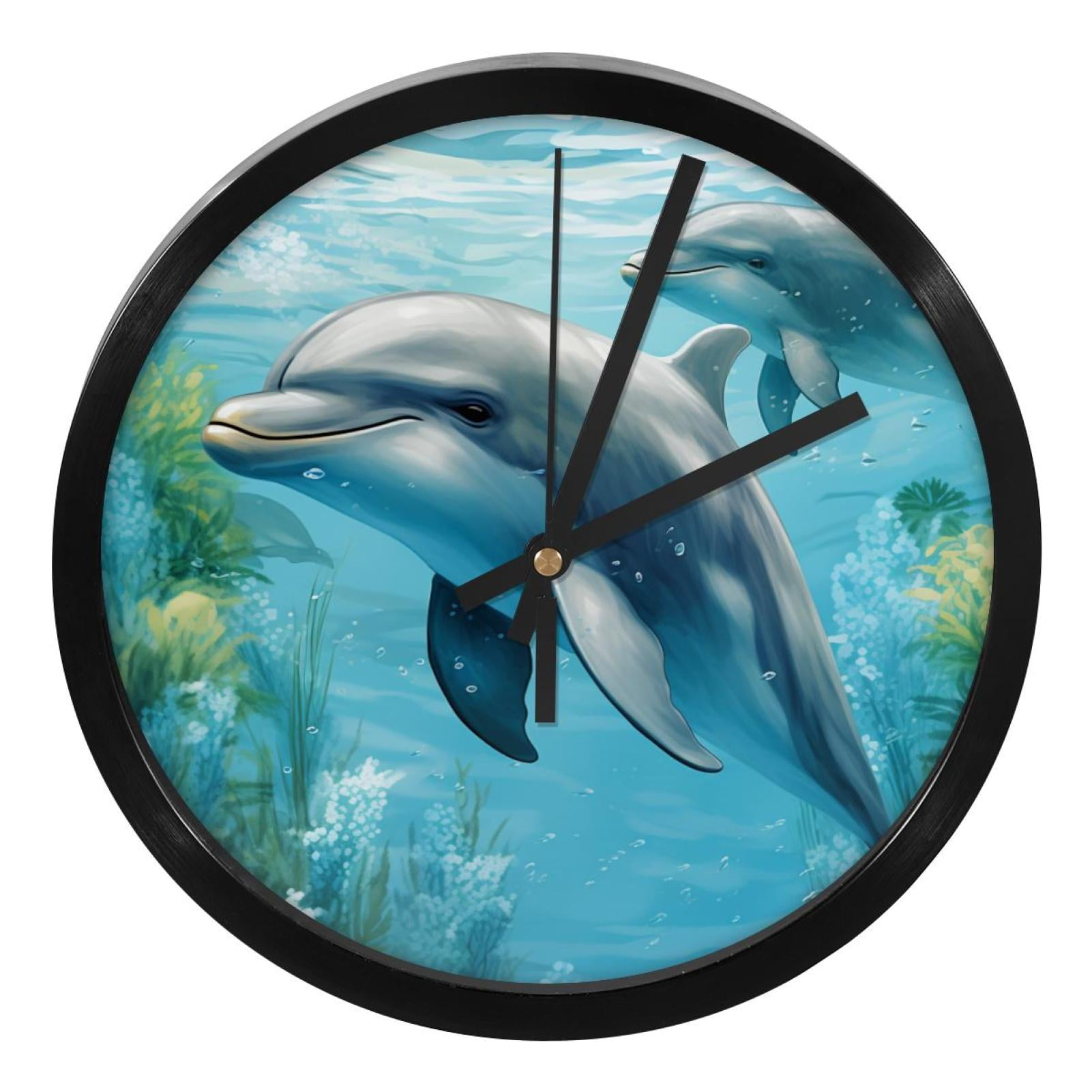 Dolphin 9.8 Inches Silent Wall Clock, Round Digital Battery Operated ...