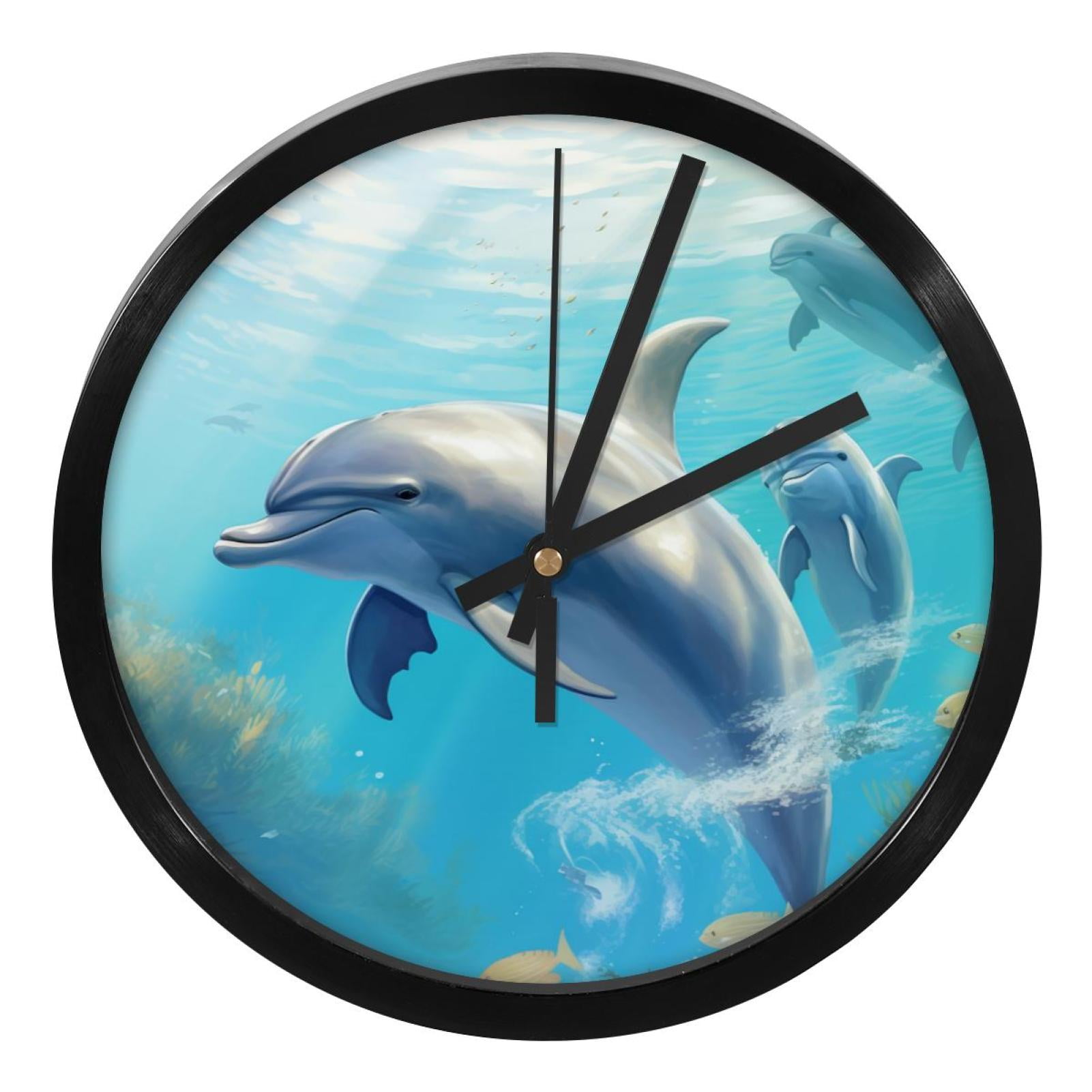 Dolphin 9.8 Inches Silent Wall Clock, Round Digital Battery Operated ...