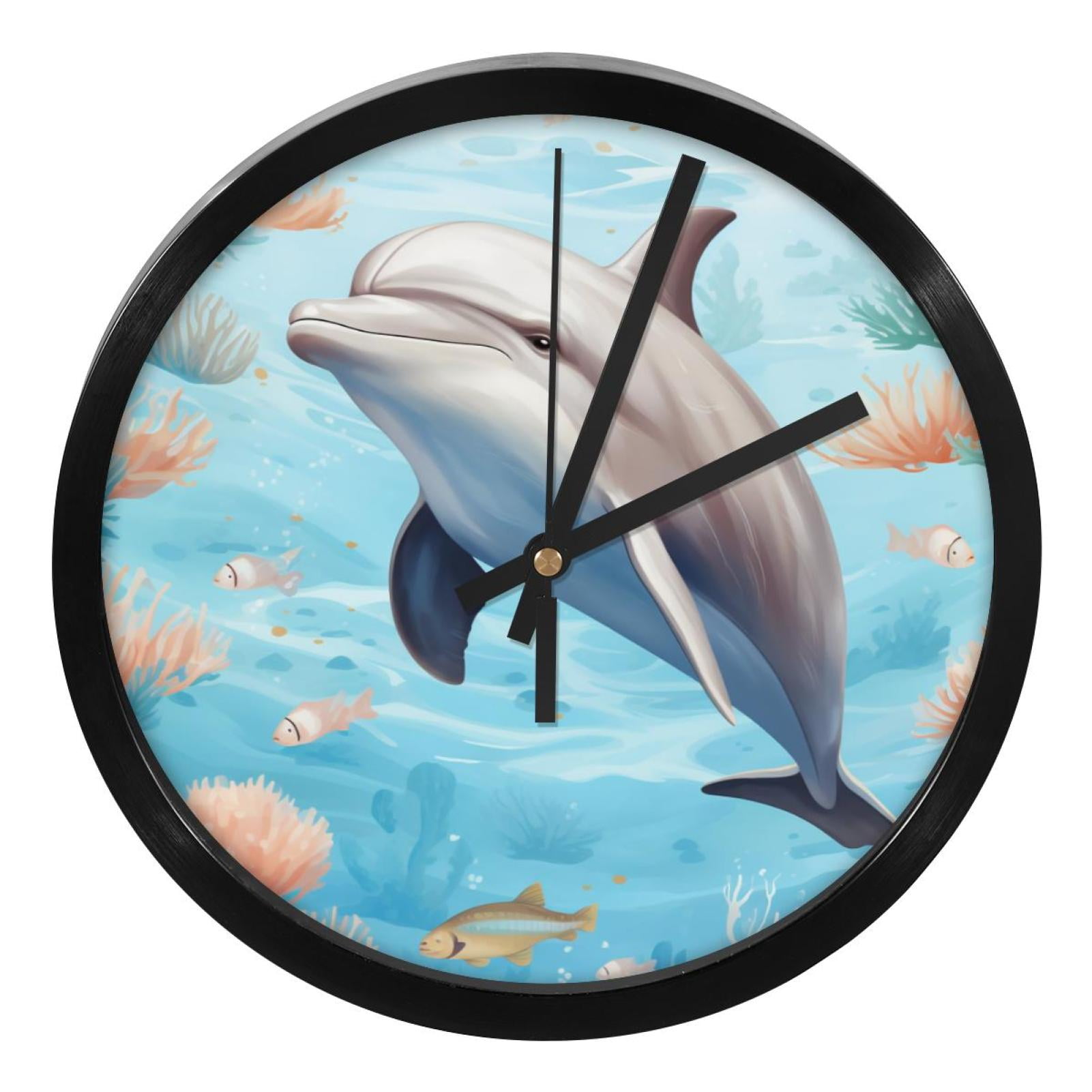 Dolphin 9.8 Inches Silent Wall Clock, Round Digital Battery Operated ...