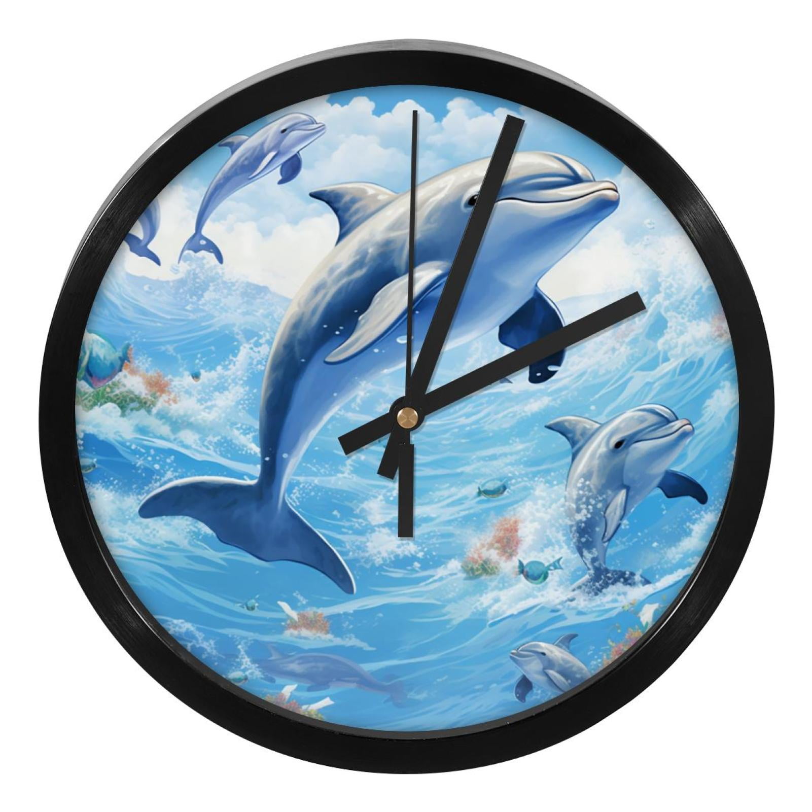 Dolphin 9.8 Inches Wall Clock - Silent Round Digital Clock, Battery ...