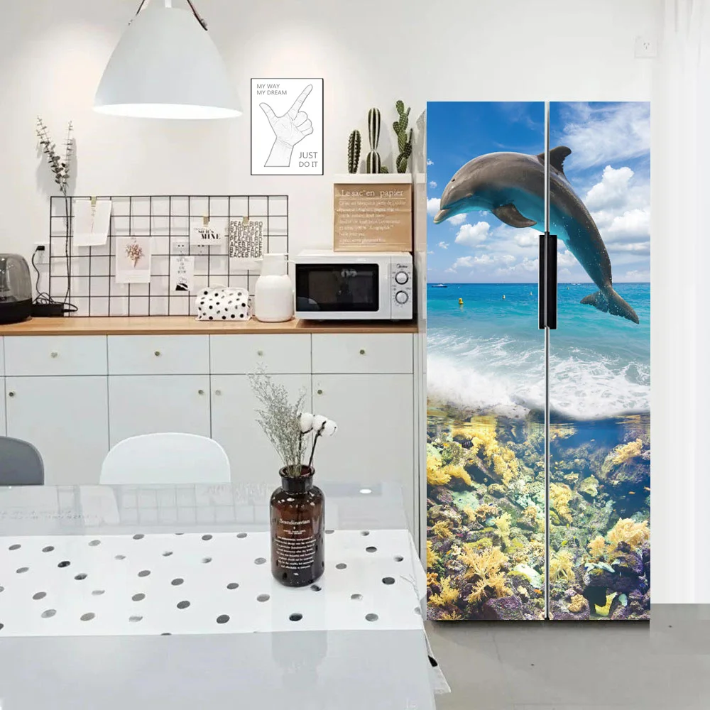 Dolphin Animal Fridge Sticker Full Door Cover Mural The Underwater ...