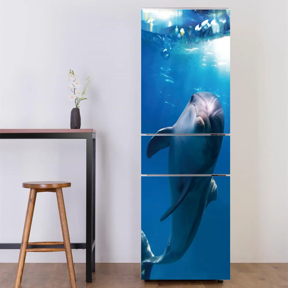 Dolphin Animal Fridge Sticker Full Door Cover Mural The Underwater ...