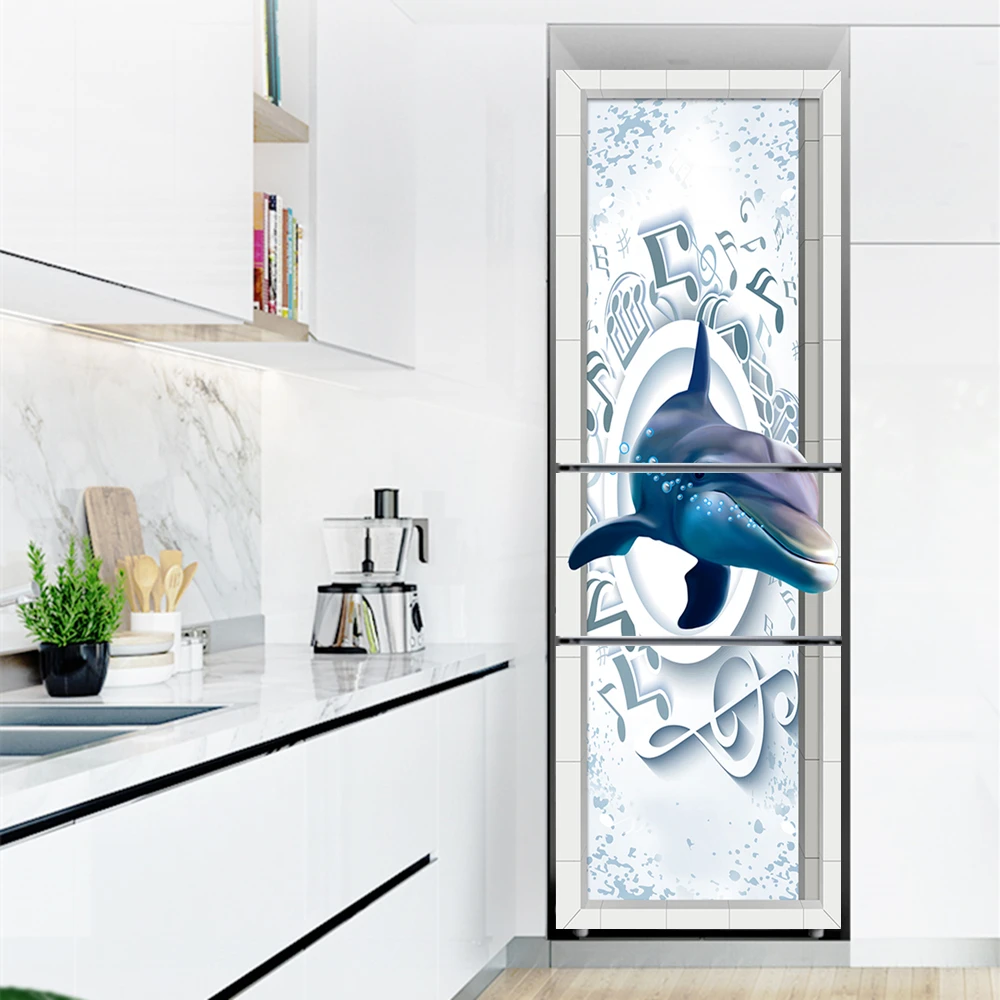 Dolphin Animal Fridge Sticker Full Door Cover Mural The Underwater ...