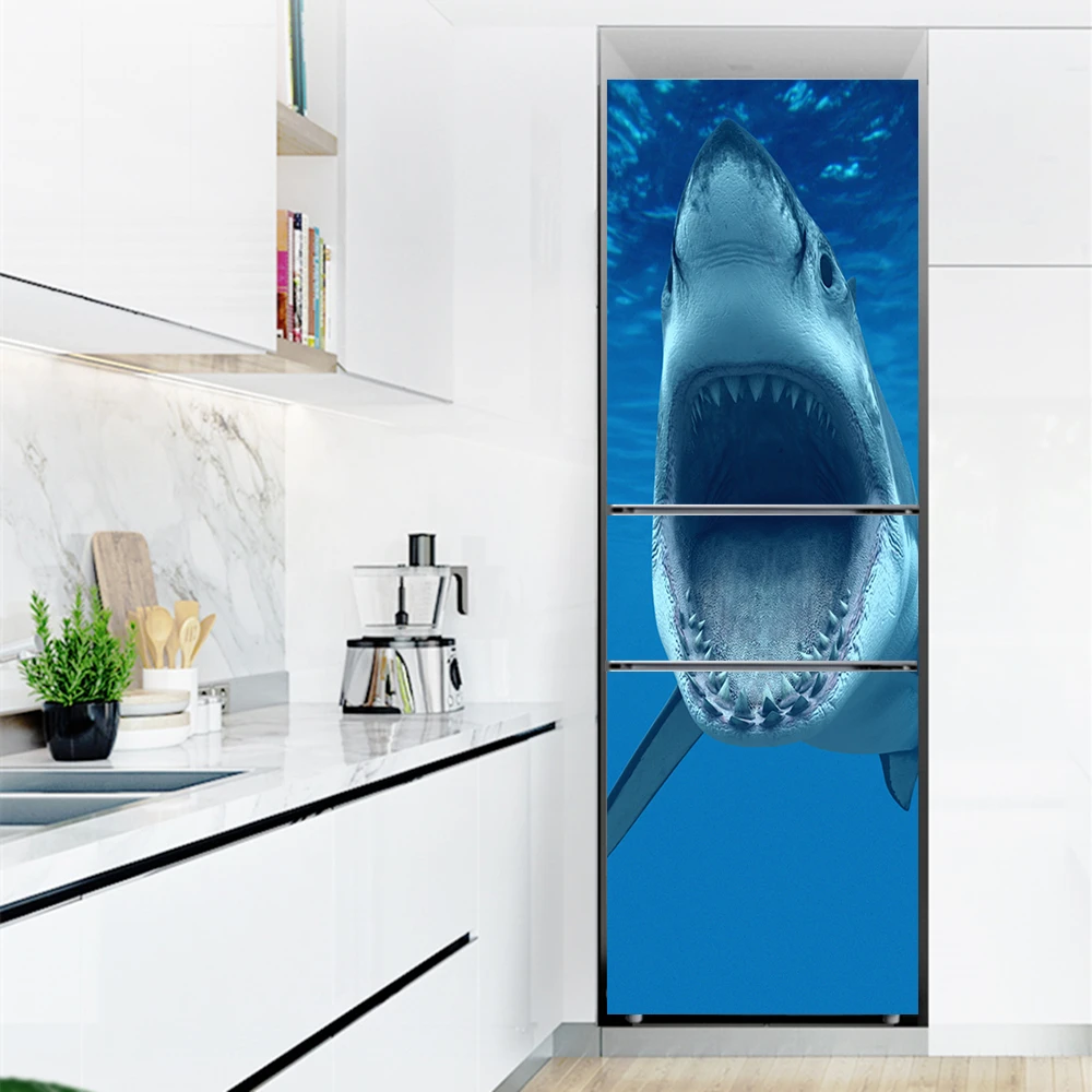 Dolphin Animal Fridge Sticker Full Door Cover Mural The Underwater ...
