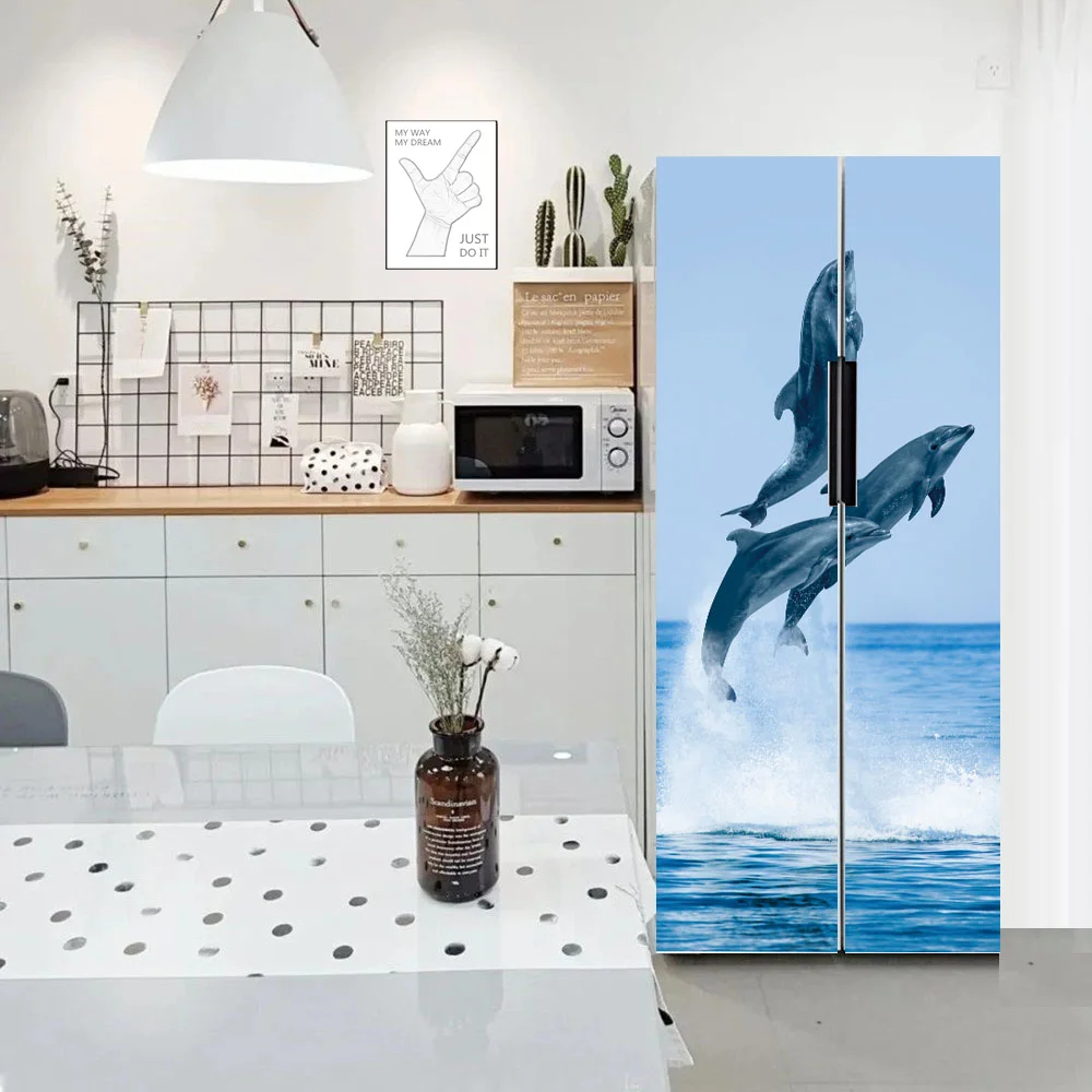 Dolphin Animal Fridge Sticker Full Door Cover Mural The Underwater ...