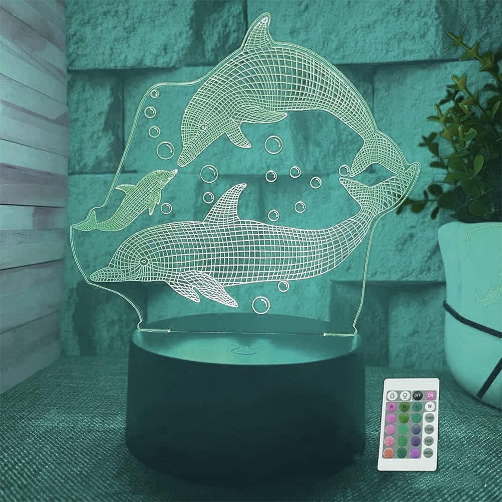 Dolphin Animal Toys 3D Illusion Night Light Smart Touch Lamp, Creative ...