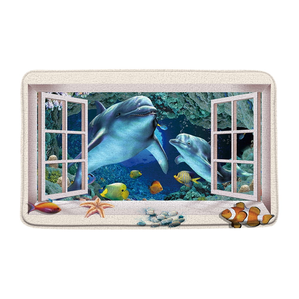 Dolphin Bath Mat Ocean Animal Sea Sunlight Underwater Bathroom Rug Set ...