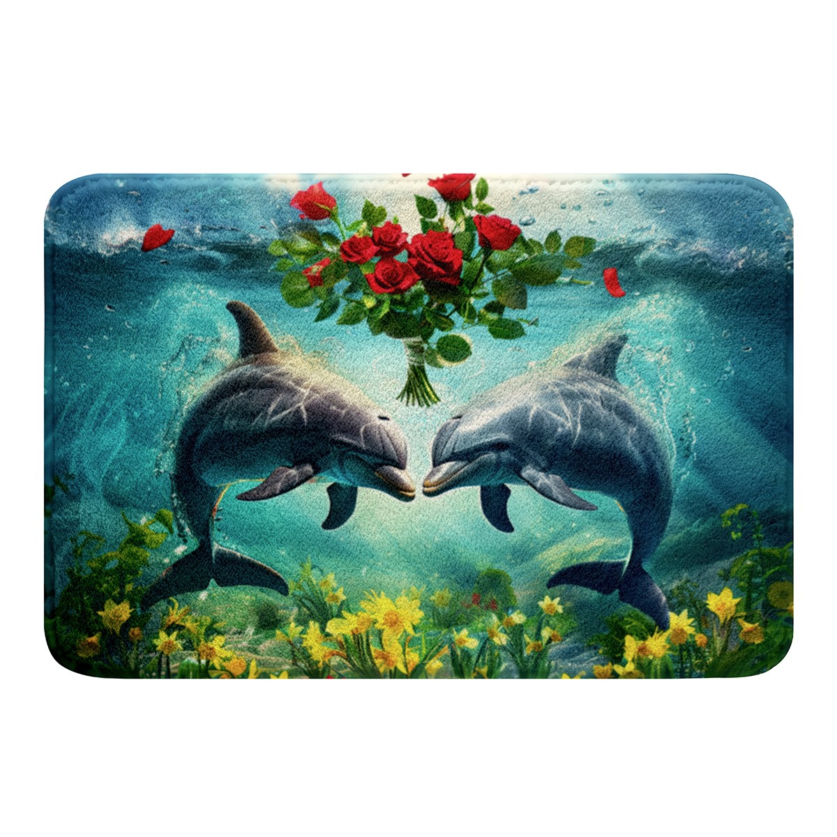 Dolphin Bath Mat Tropical Coastal Outdoor Rug 16"x24",Red Rose Flowers ...