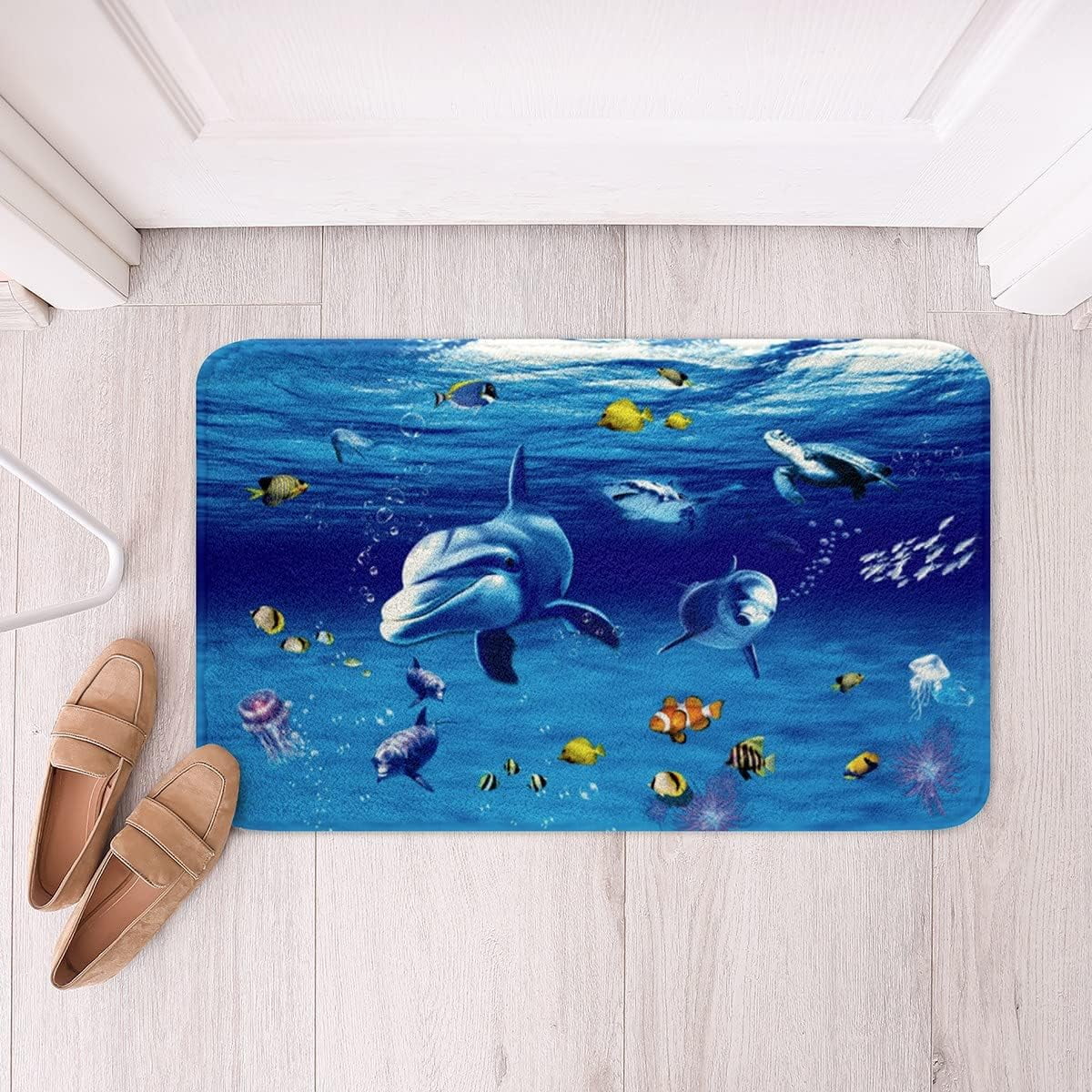 Dolphin Bath Mats for Bathroom Blue Ocean Marine Themed Sea Creatures ...