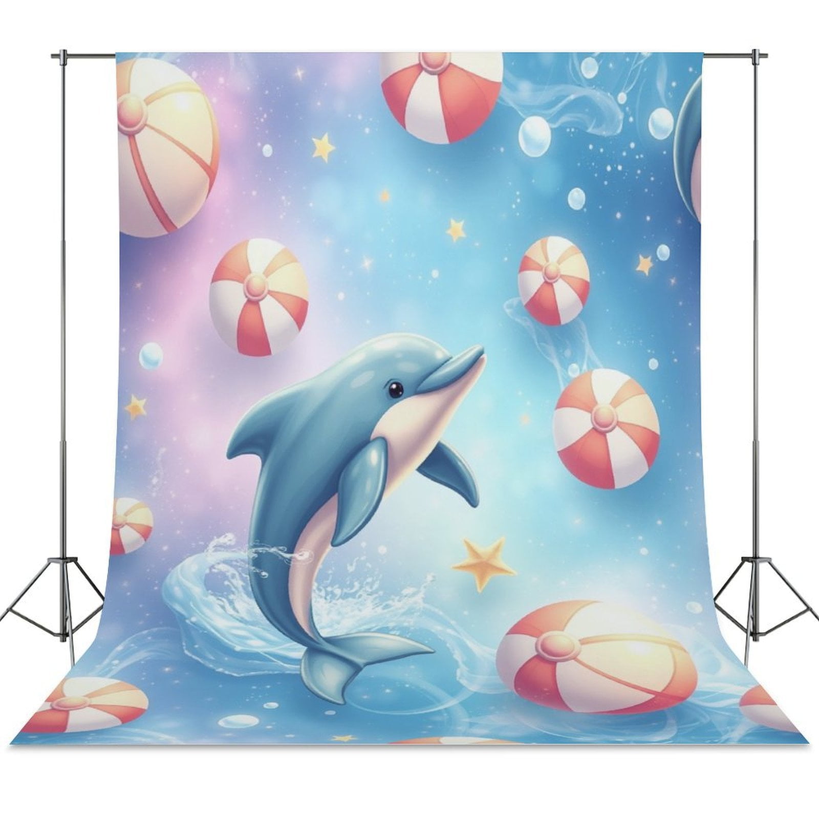 Dolphin Beach Balls Fun Backdrop Baby Shower Newborn Portrait Girl Boy ...