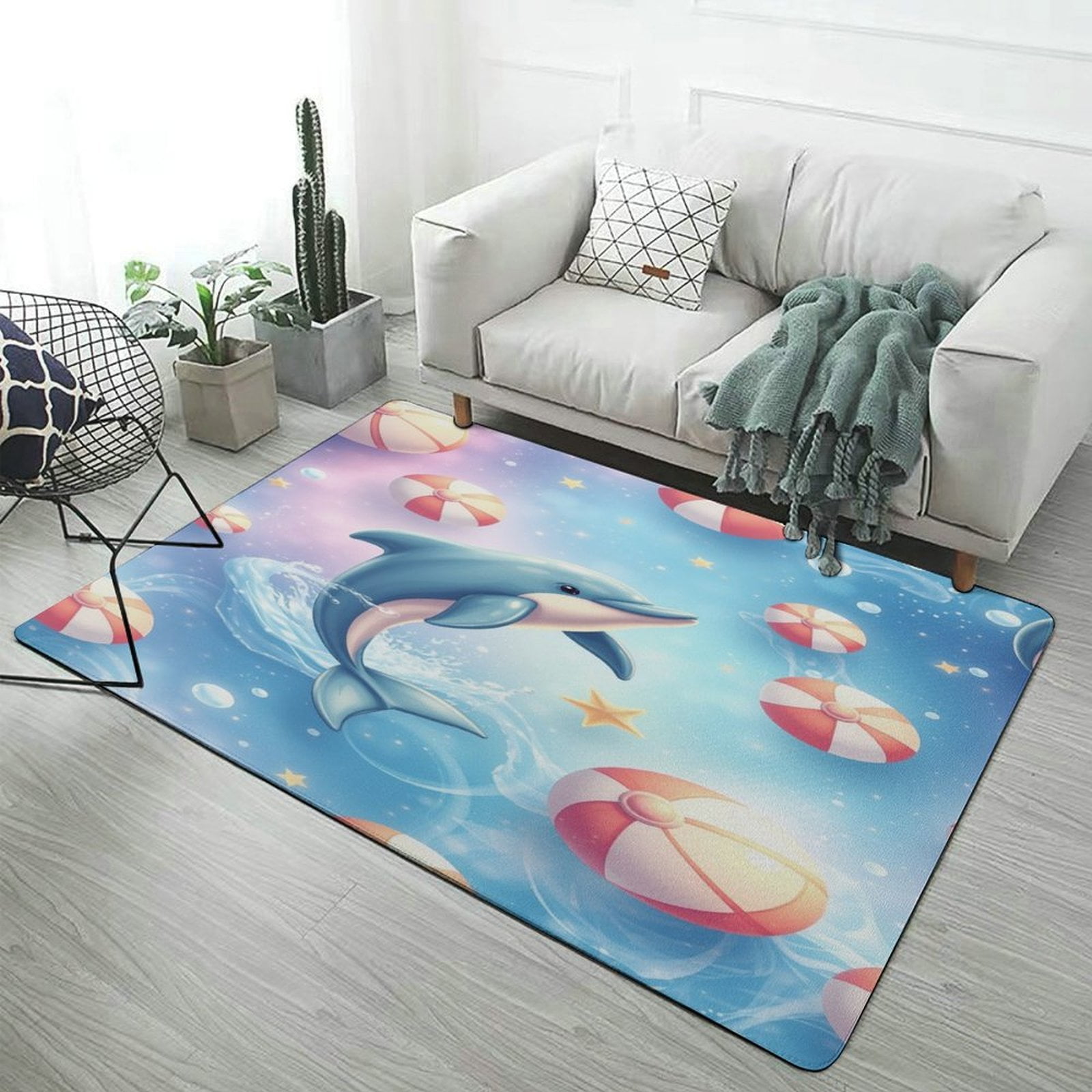 Dolphin Beach Balls Fun Carpet Area Rug Room Living Room Bedroom Large ...